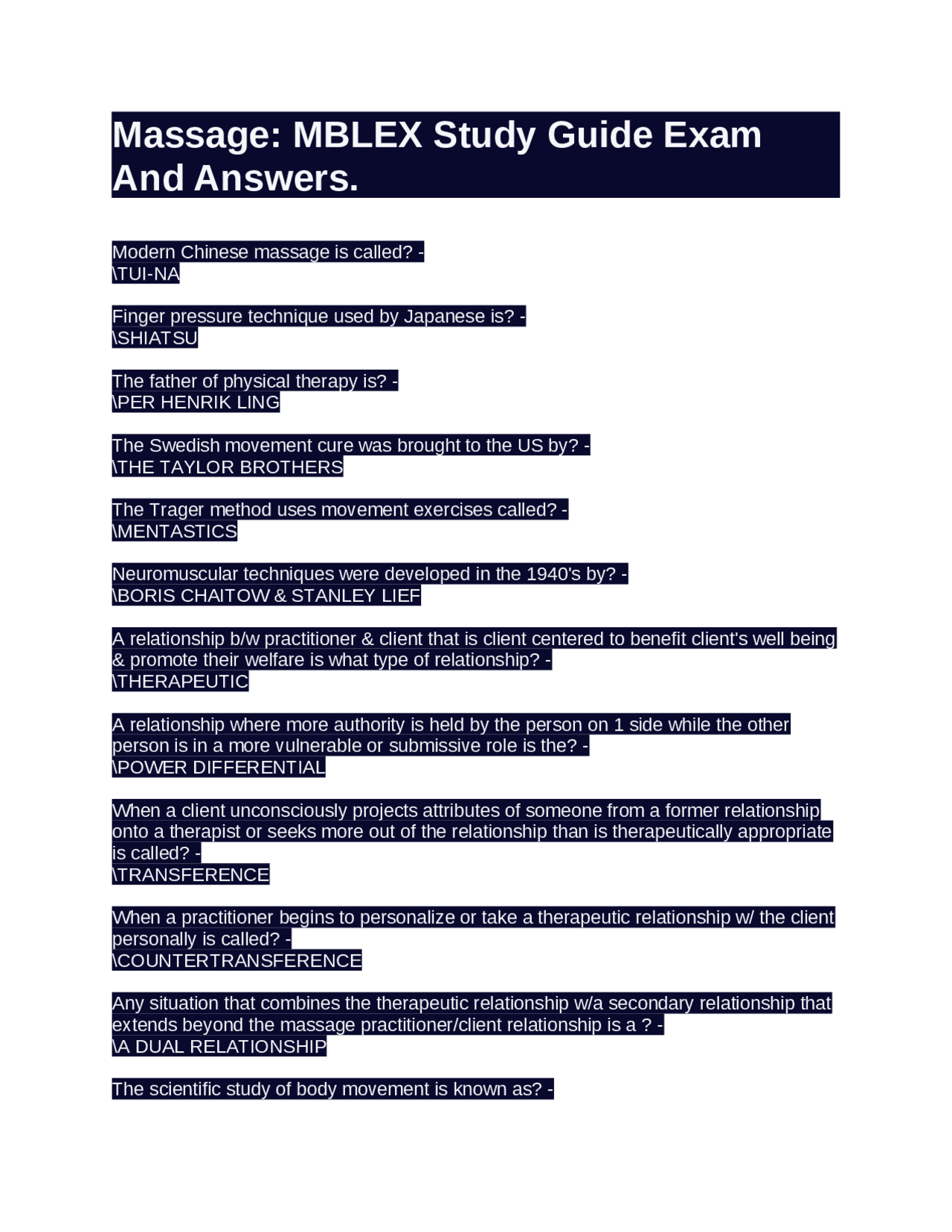 MBLEX Study Guide for Massage Therapy Exam | Exams Health sciences ...