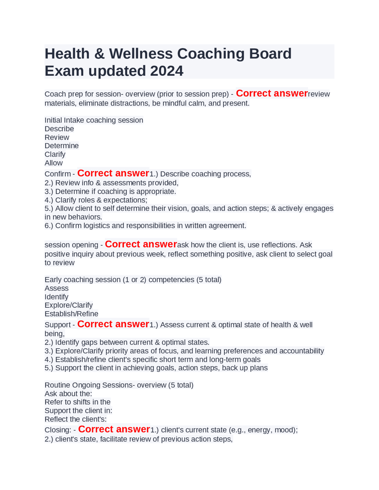 Health & Wellness Coaching Board Exam updated 2024 | Exams Nursing ...