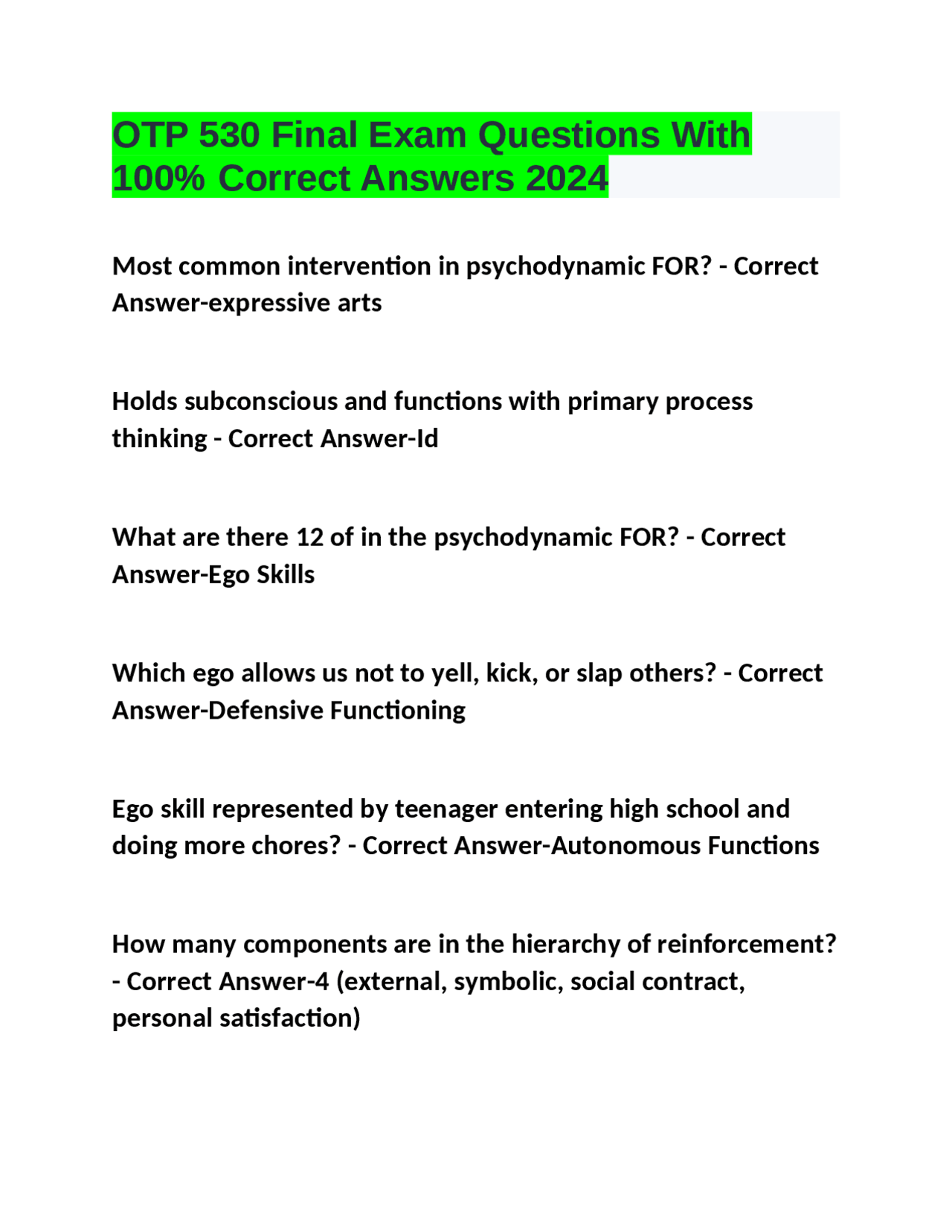 OTP 530 Final Exam Questions With 100% Correct Answers 2024 | Exams ...