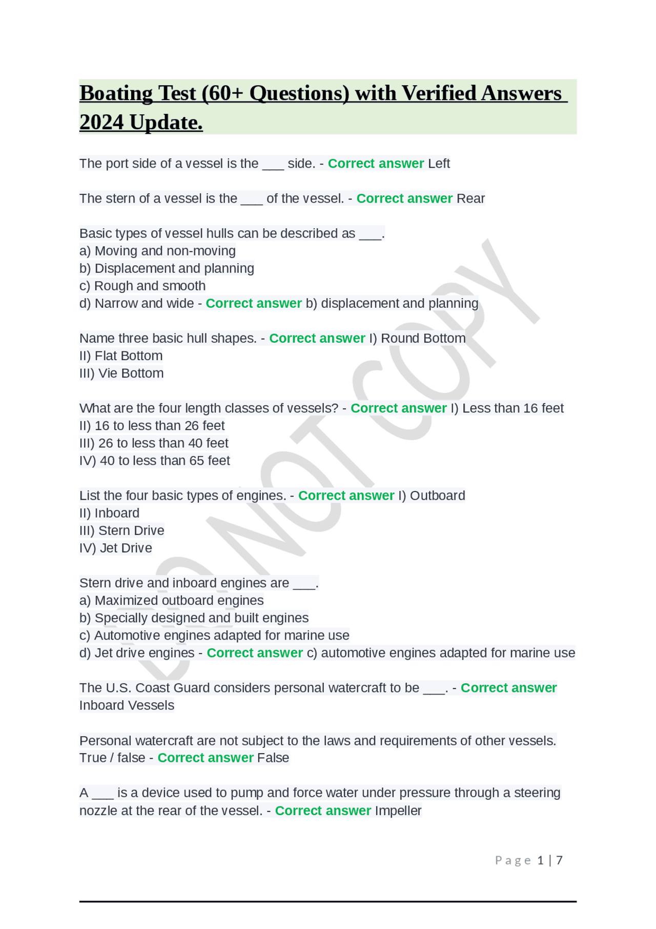 Boating Test (60+ Questions) with Verified Answers 2024 Update. | Exams ...