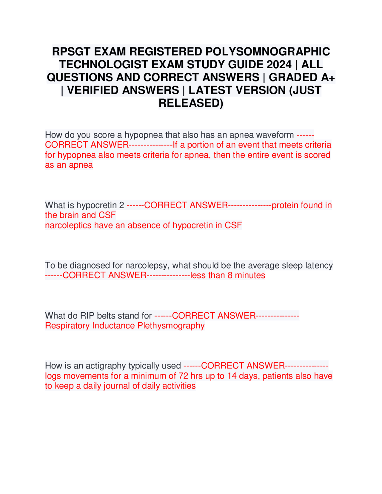 RPSGT EXAM REGISTERED POLYSOMNOGRAPHIC TECHNOLOGIST EXAM STUDY GUIDE ...