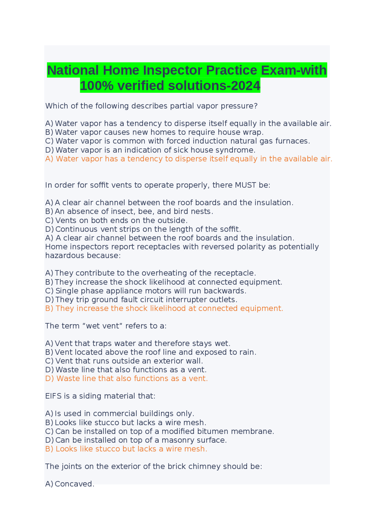 National Home Inspector Practice Exam-with 100% verified solutions-2024 ...