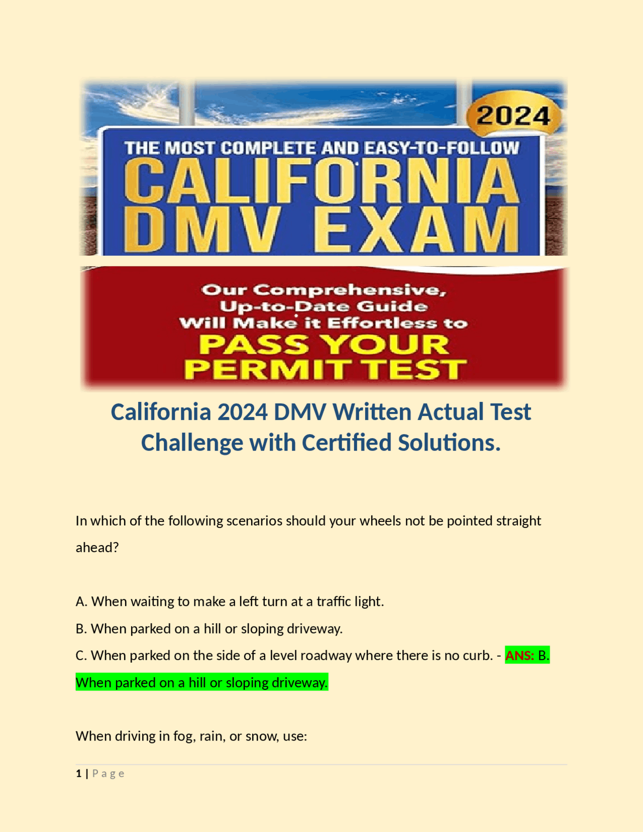 California 2024 DMV Written Actual Test | Exams European Computer ...