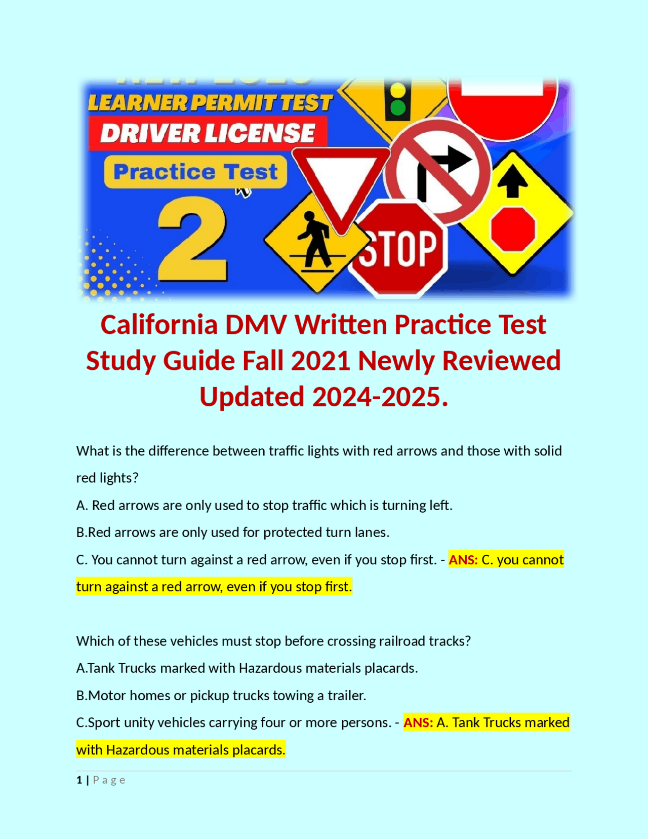 California DMV Written Practice Test | Exams European Computer Driving ...