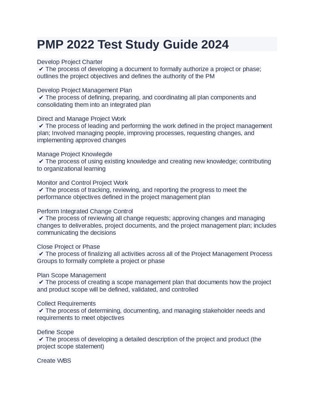 PMP 2022 Test Study Guide 2024 | Exams Sociology | Docsity