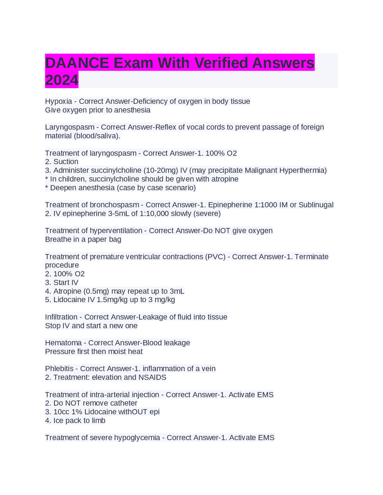 DAANCE Exam With Verified Answers 2024 | Exams Advanced Education | Docsity