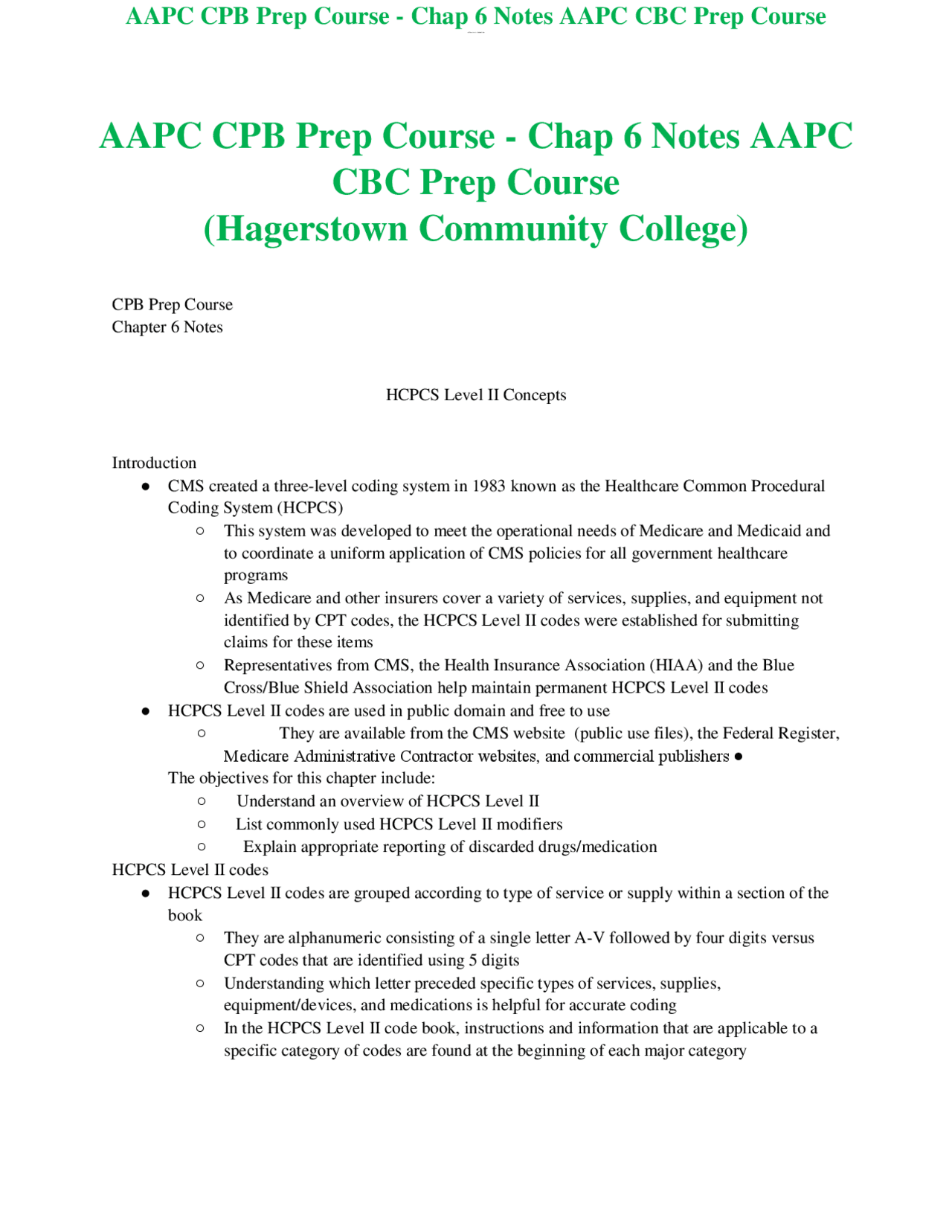 AAPC CPB Prep Course - Chap 6 Notes AAPC CBC Prep Course | Lecture ...