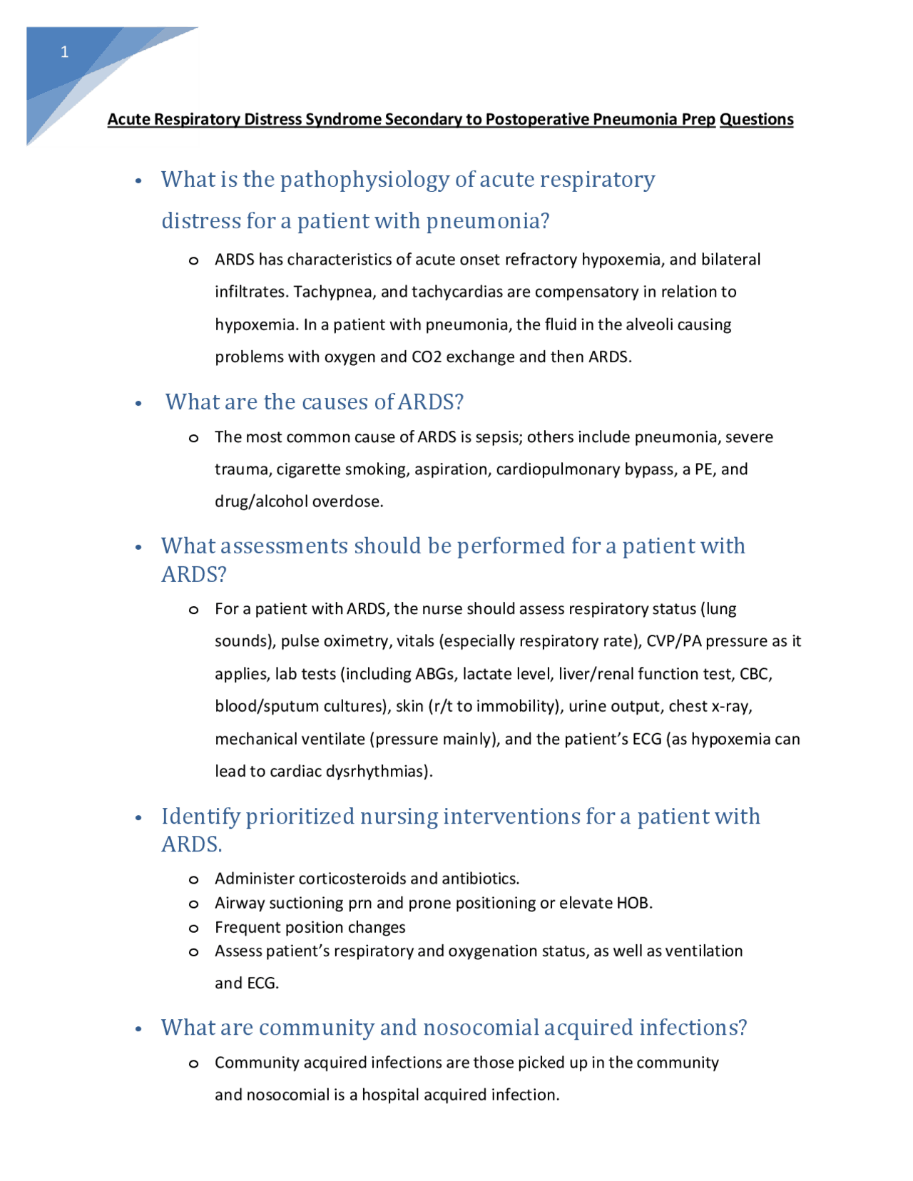 Assessment and Management of ARDS and Acute Respiratory Failure in ...