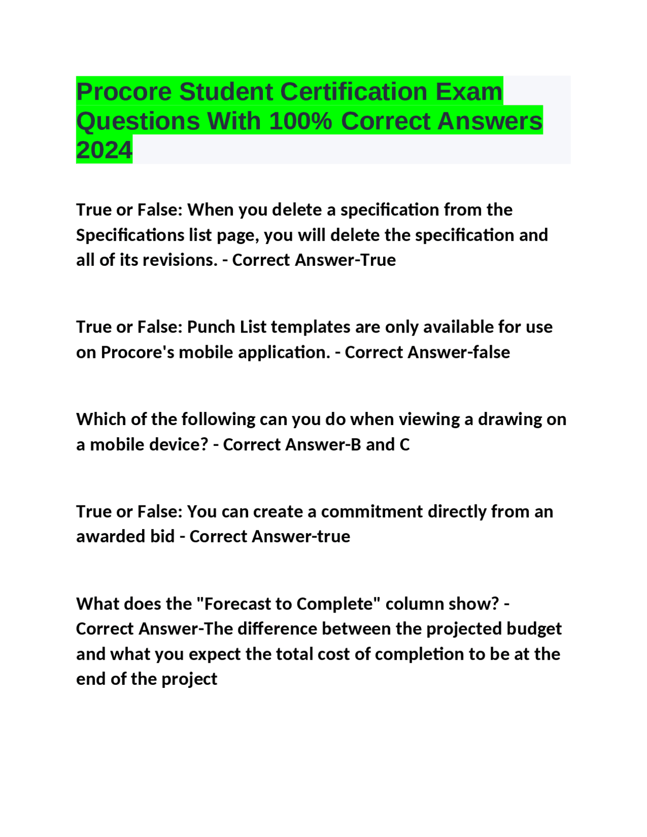 Procore Exam Answers and Best Practices | Exams Advanced Education ...