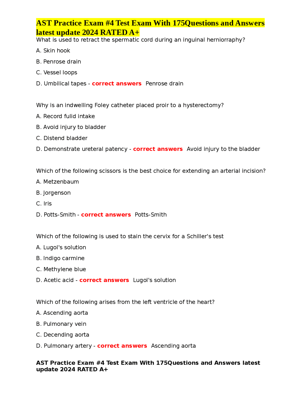 AST Practice Exam #4 Test Exam With 175Questions and Answers latest ...