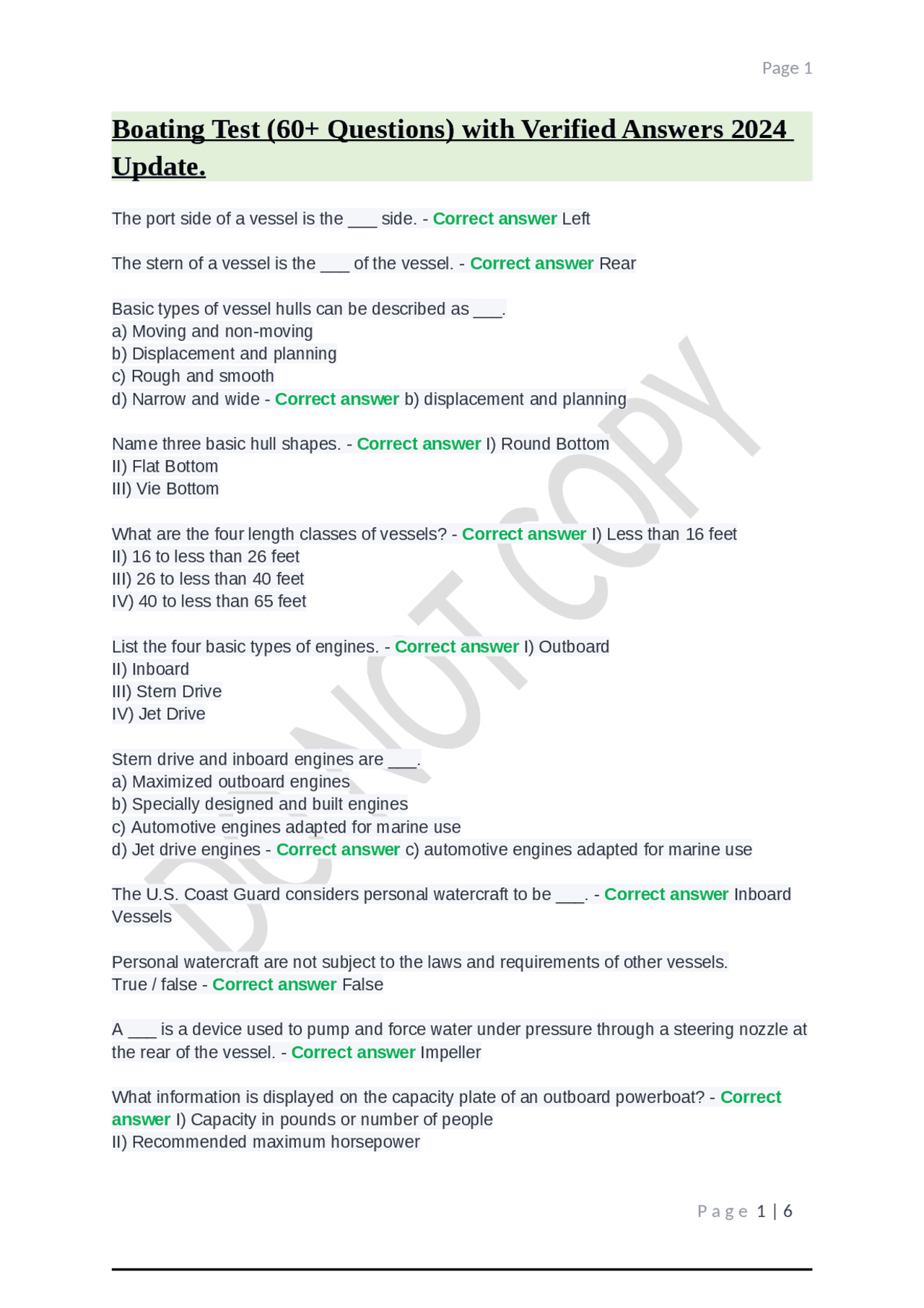 Boating Test (60+ Questions) with Verified Answers 2024 Update. | Exams ...