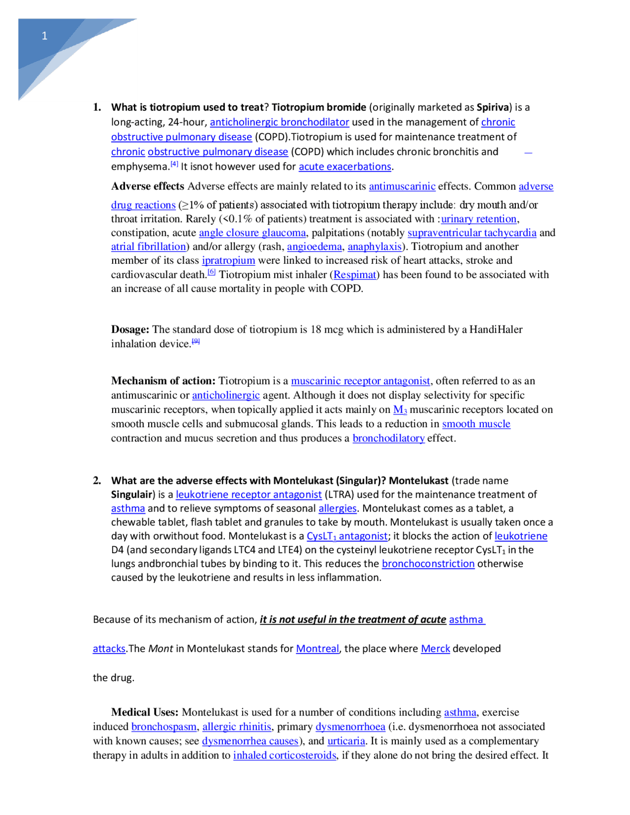 Pharmacology of Montelukast, PPIs, and Diuretics | Exams Nursing | Docsity