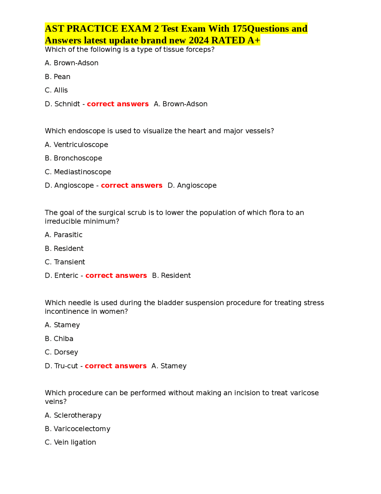 AST PRACTICE EXAM 2 Test Exam With 175Questions and Answers latest ...