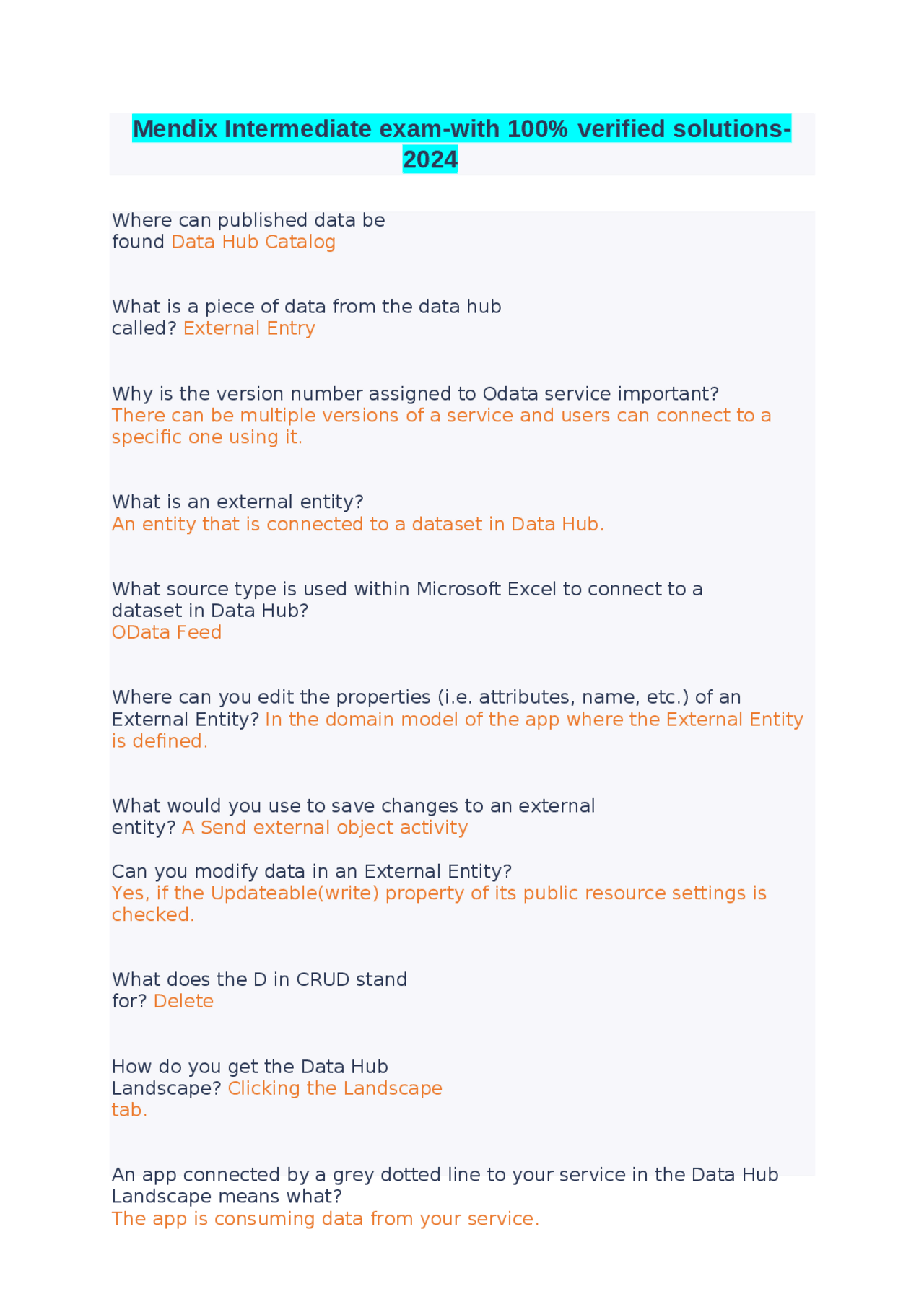 Mendix Intermediate exam-with 100% verified solutions-2024.docx | Exams Advanced Education | Docsity