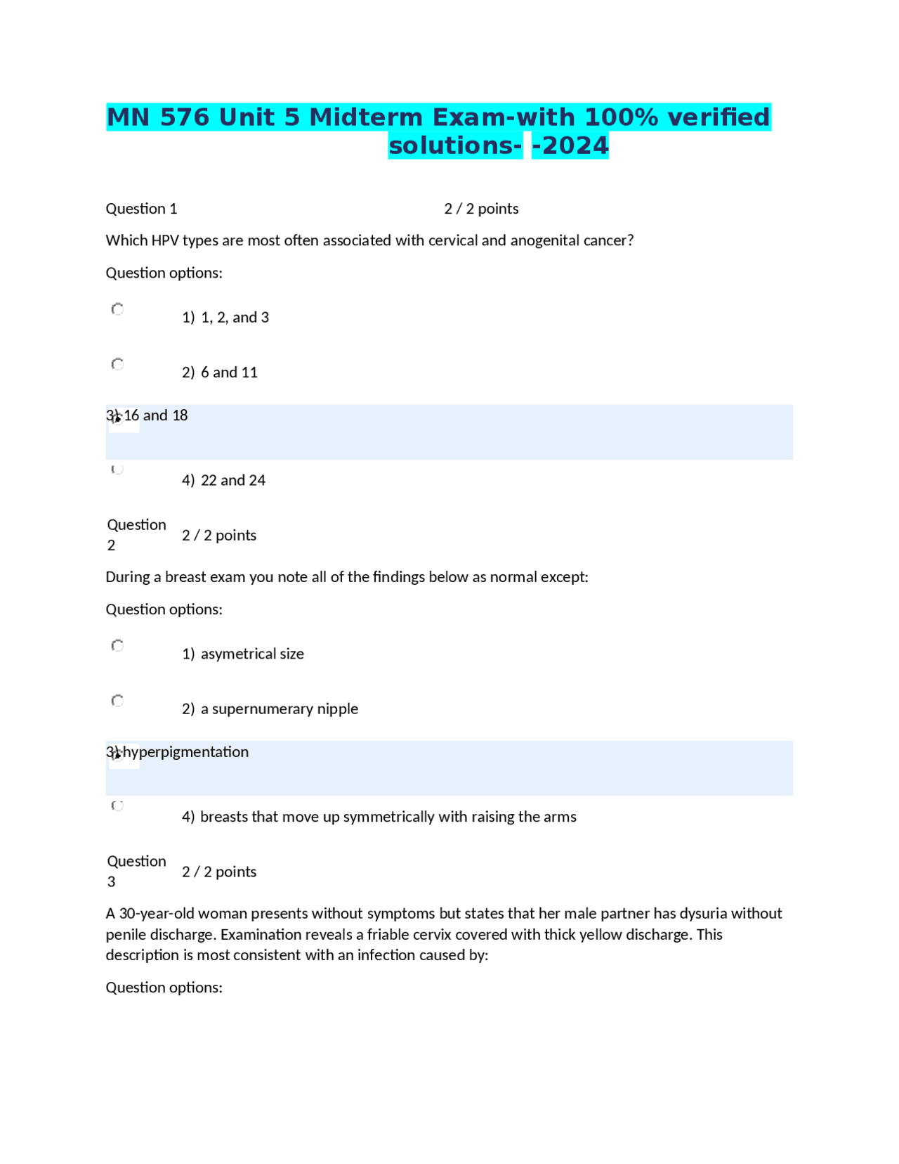 MN 576 Unit 5 Midterm Exam-with 100 verified solutions-2024.docx ...