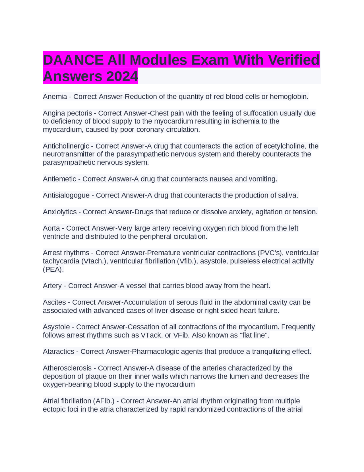 DAANCE All Modules Exam With Verified Answers 2024 | Exams Advanced ...