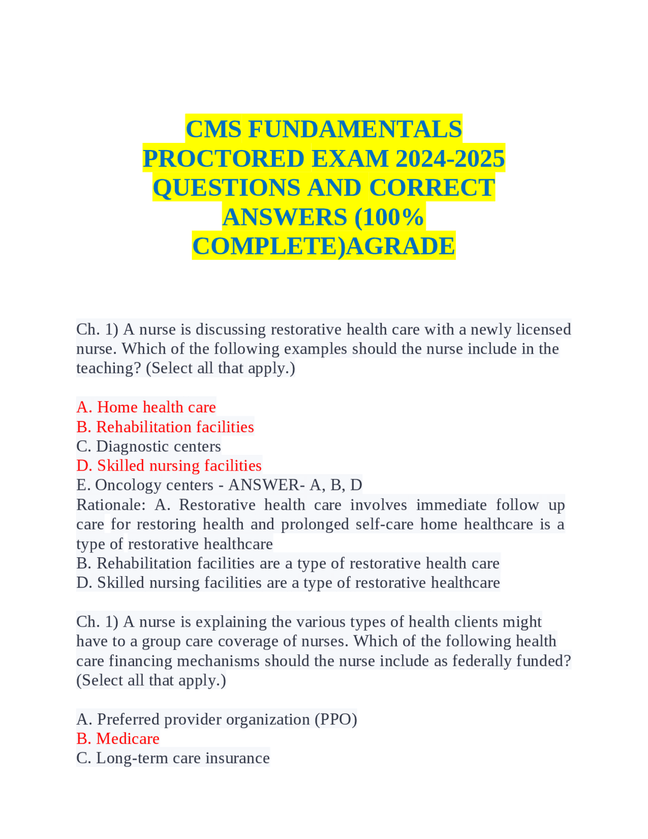 CMS FUNDAMENTALS PROCTORED EXAM 2024-2025 QUESTIONS AND CORRECT ANSWERS ...