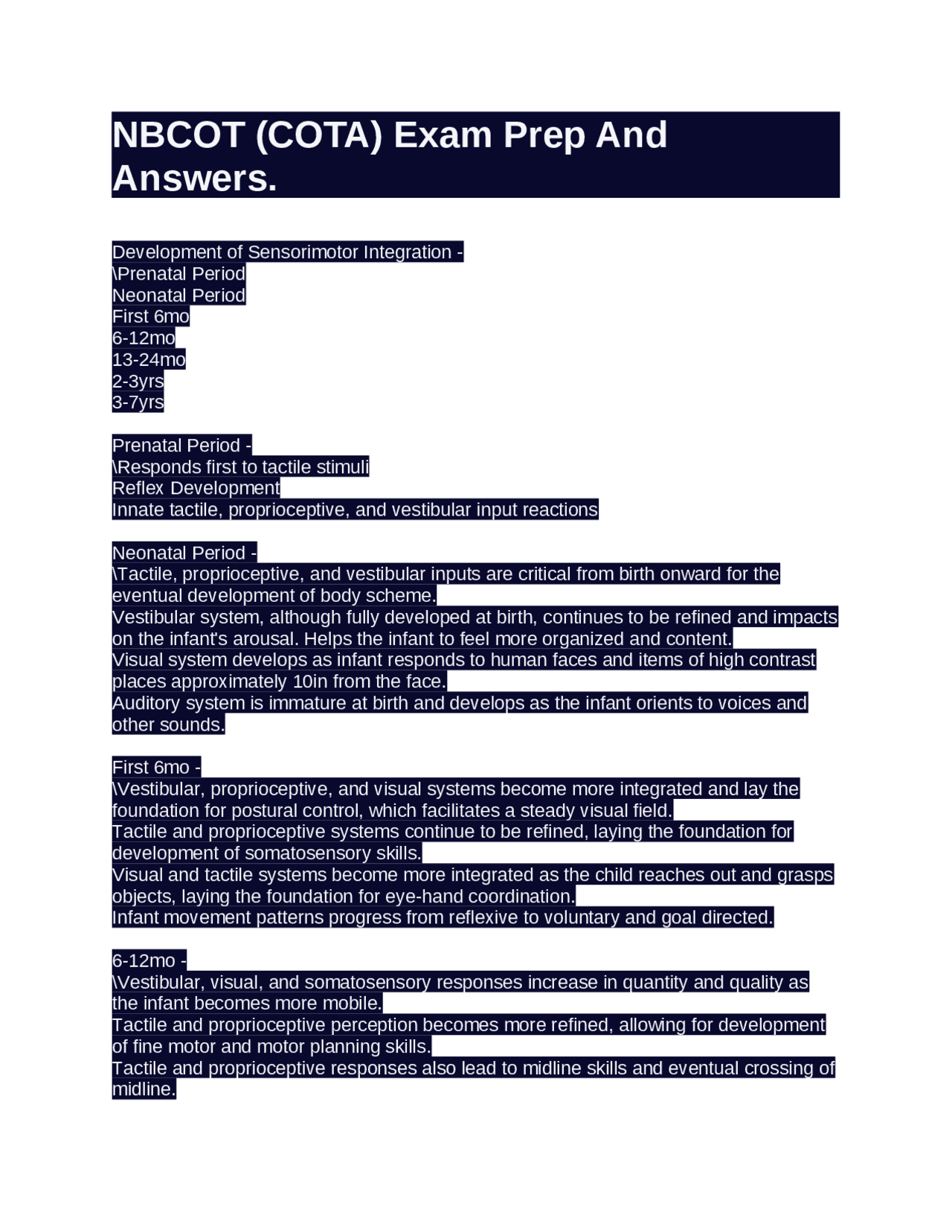 NBCOT (COTA) Exam Prep And Answers. | Exams Occupational therapy | Docsity