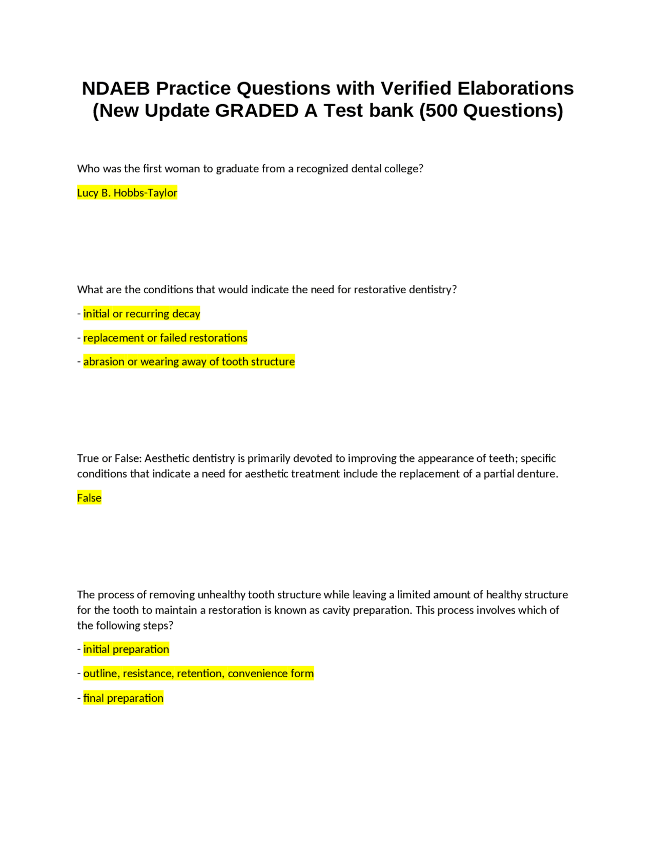 NDAEB Practice Questions with Verified Elaborations (New Update GRADED ...