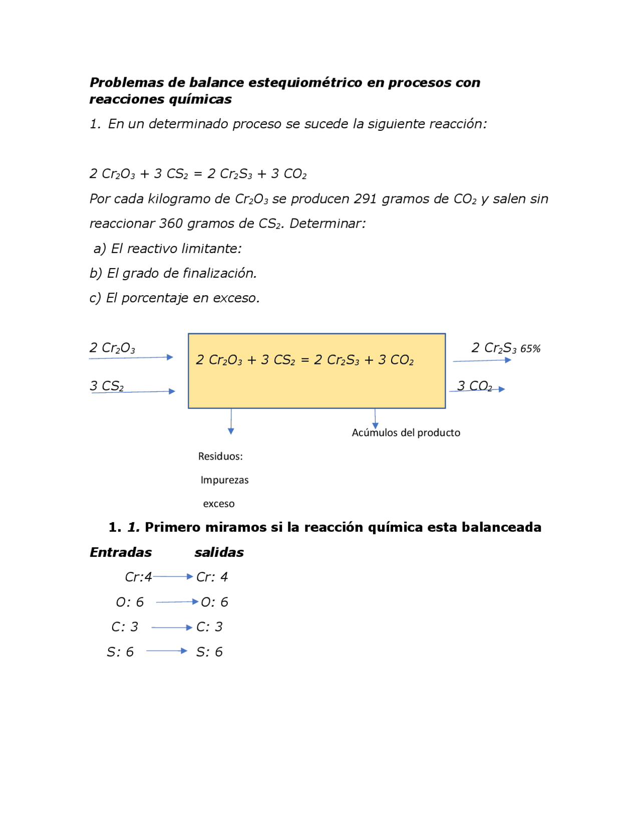 Problemas de balance estequiométrico en procesos con reacciones ...