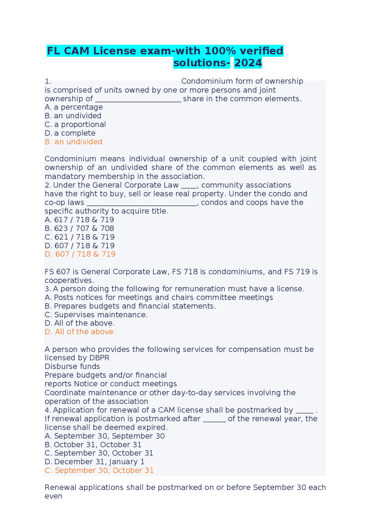 FL CAM License exam-with 100 verified solutions-2024.docx | Exams ...