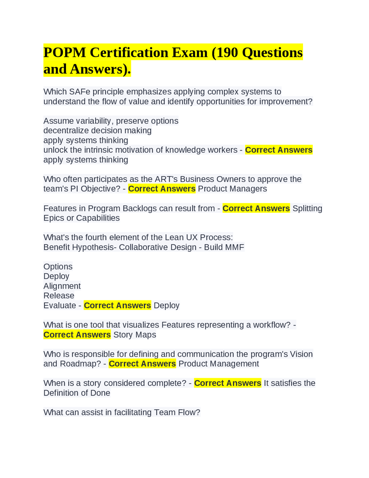 POPM Certification Exam (190 Questions and Answers). | Exams Business ...