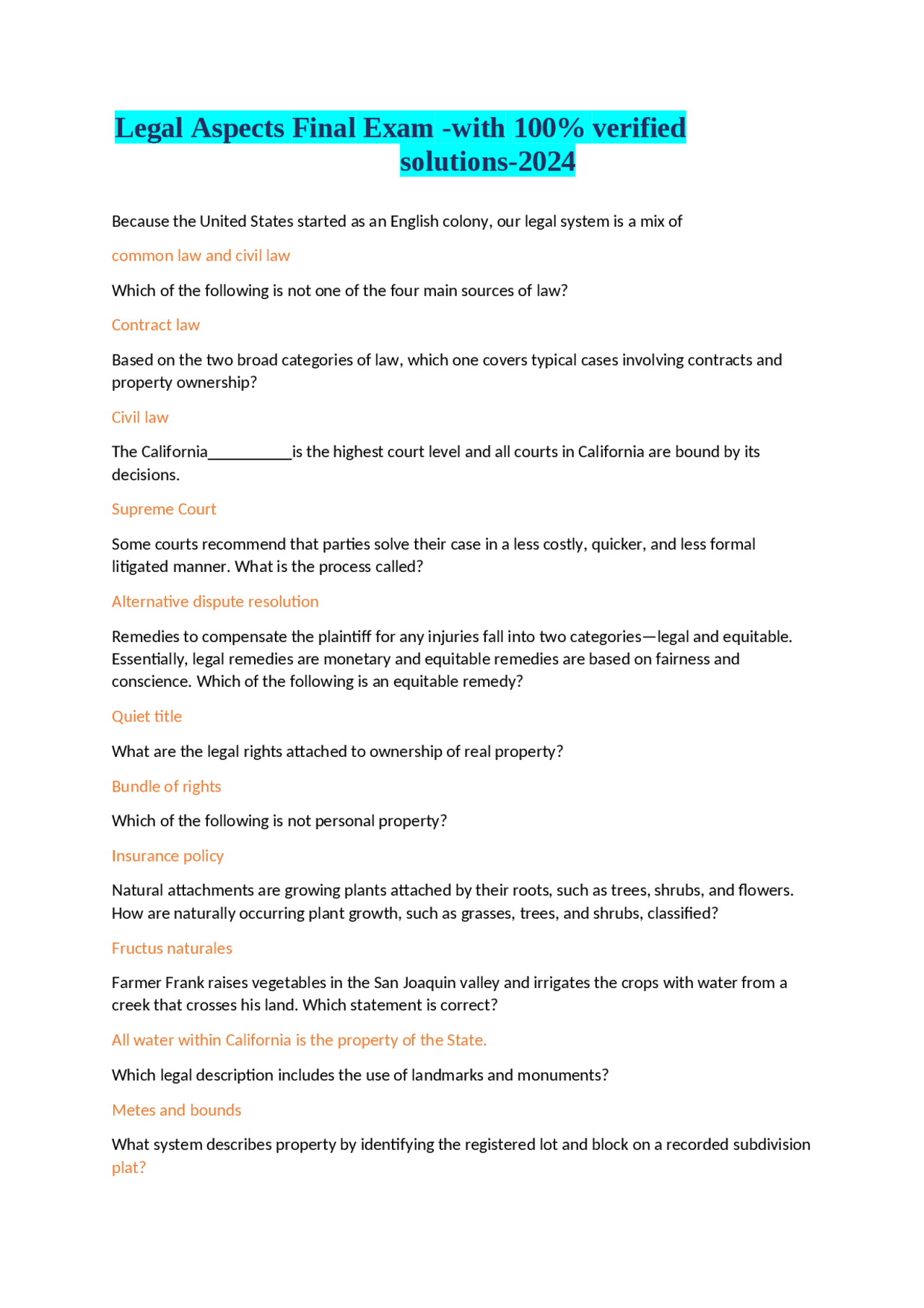 Legal Aspects Final Exam -with 100% verified solutions-2024.docx ...