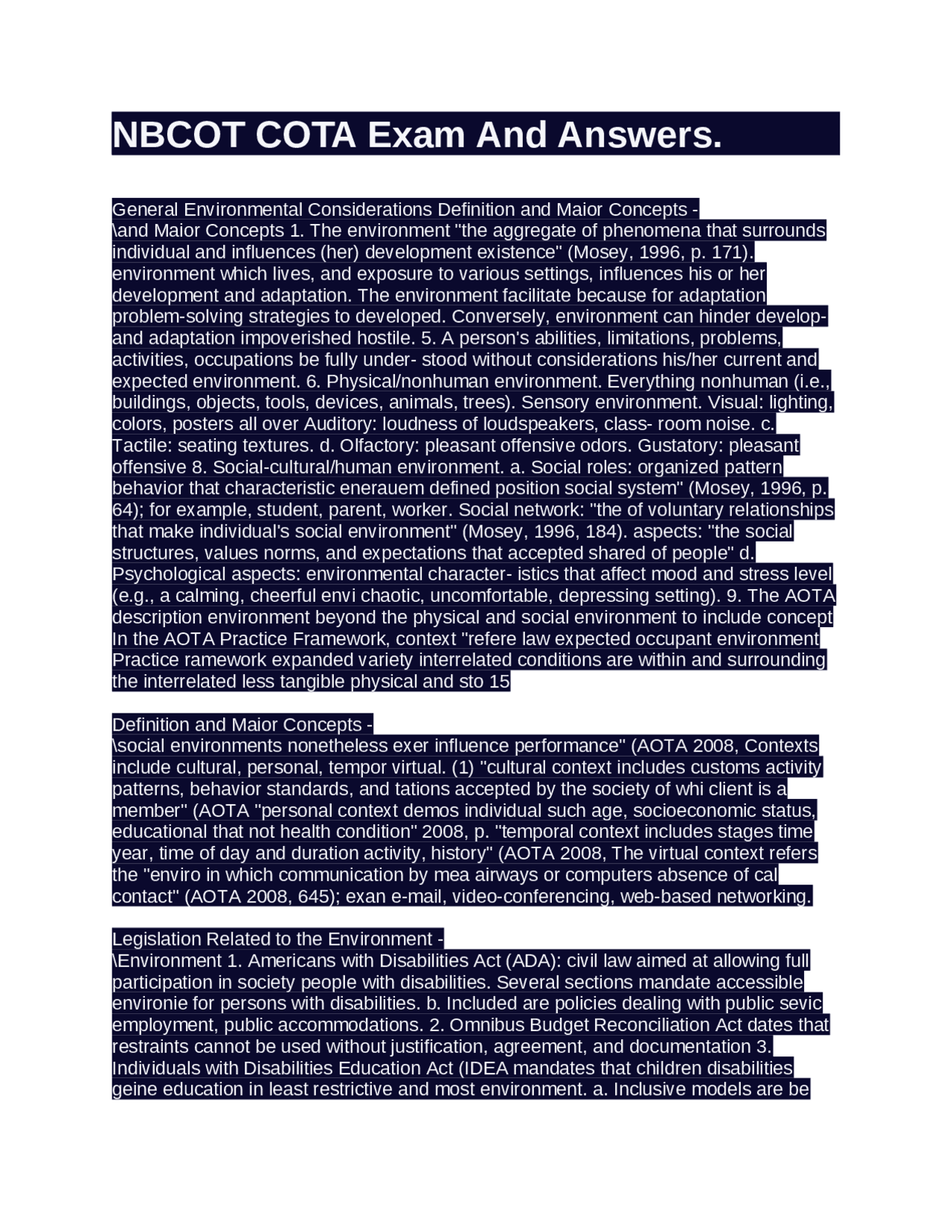 NBCOT COTA Practice Exam And Answers. | Exams Occupational therapy ...