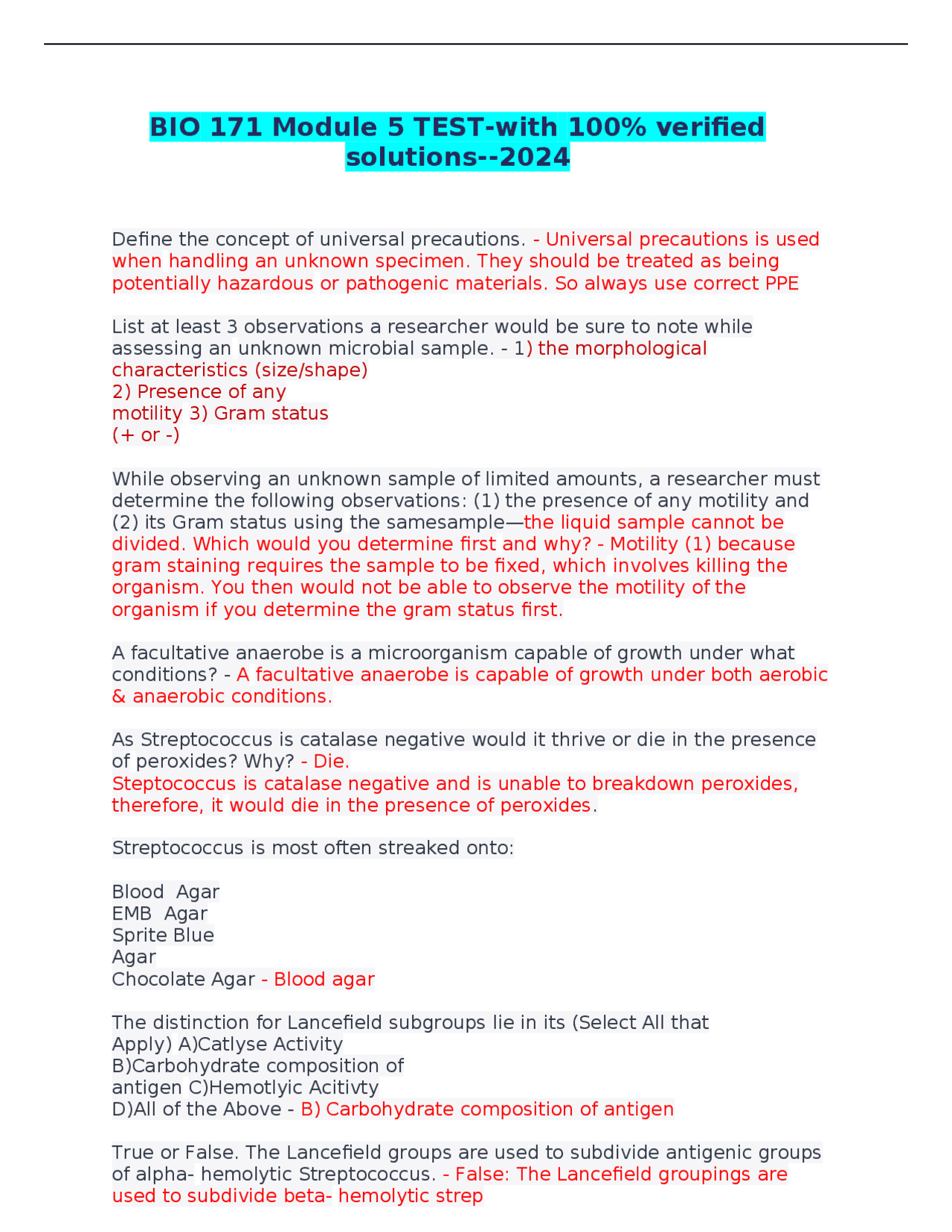 BIO 171 Module 5 TEST-with 100% verified solutions-2024.docx | Exams ...