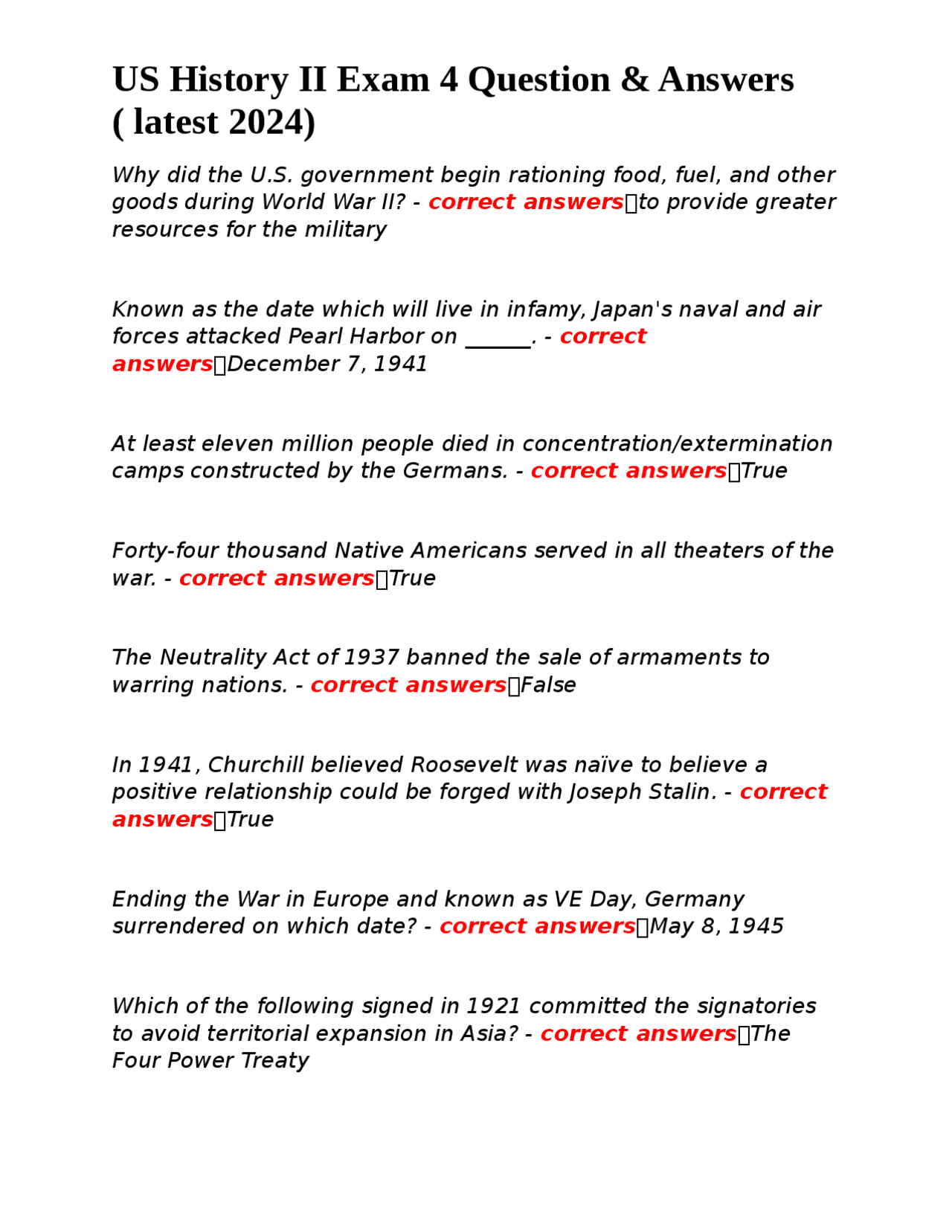 US History II Exam 4 Question & Answers ( latest 2024) | Exams Nursing ...