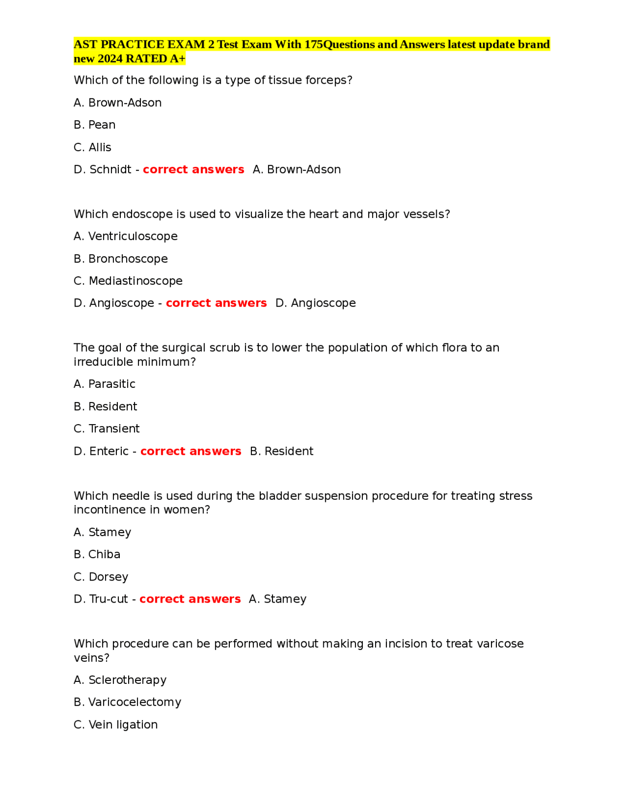 AST PRACTICE EXAM 2 Test Exam With 175Questions and Answers latest ...