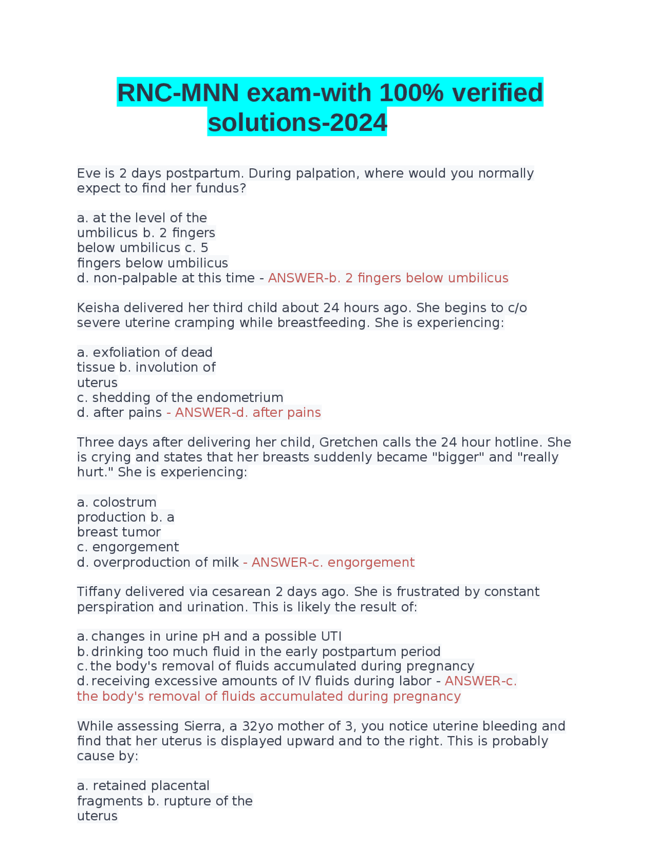 RNC-MNN exam-with 100% verified solutions-2024.docx | Exams Advanced ...