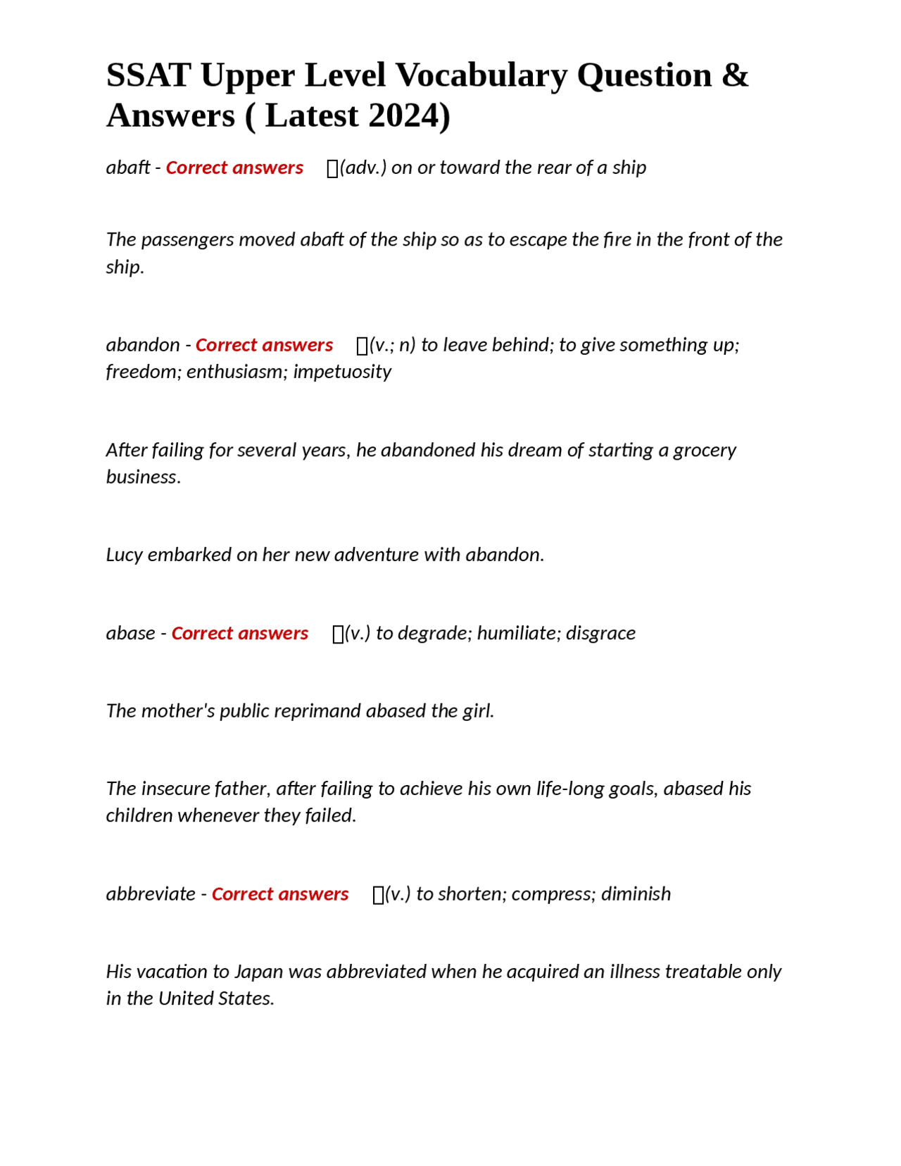 SSAT Upper Level Vocabulary Questions and Answers (Latest 2024) | Exams ...