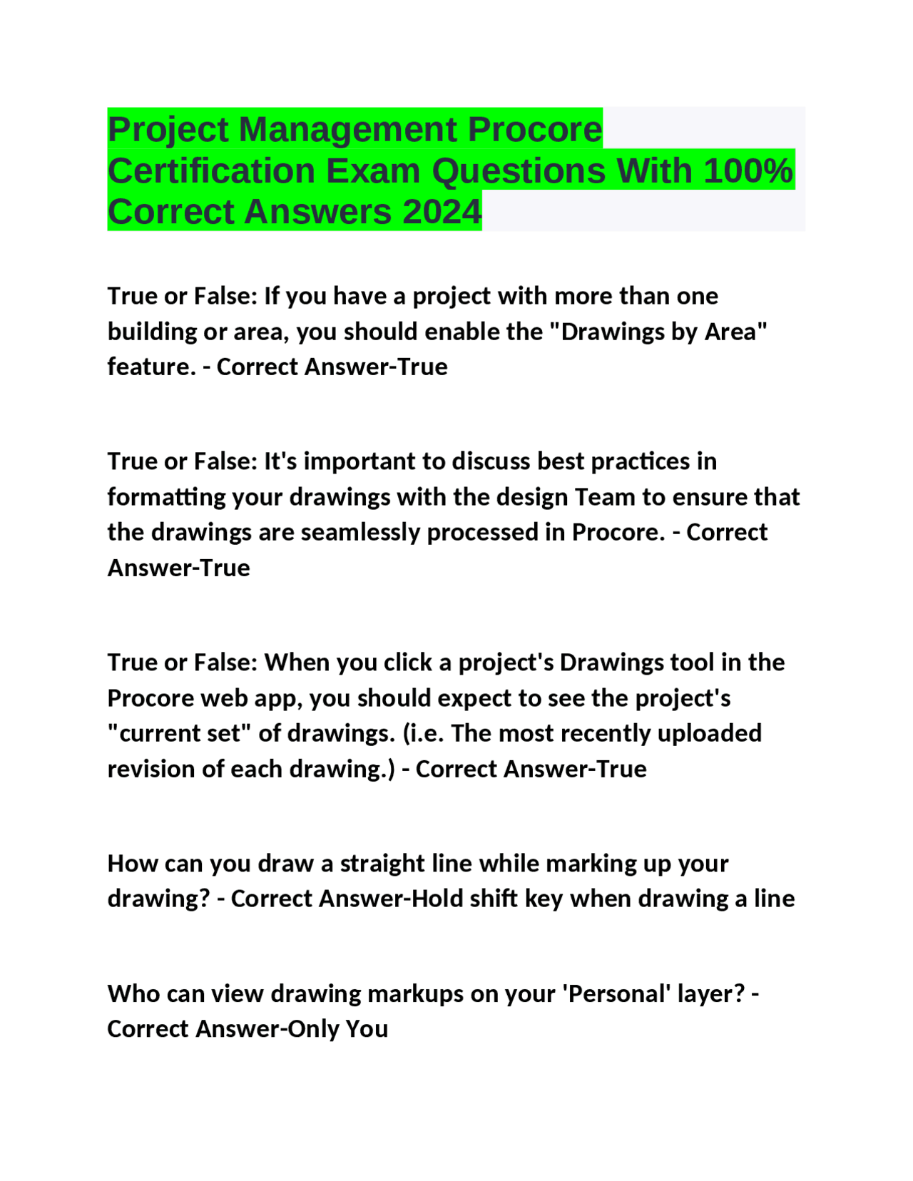 Project Management Procore Certification Exam Questions With 100% Correct Answers 2024 | Exams ...