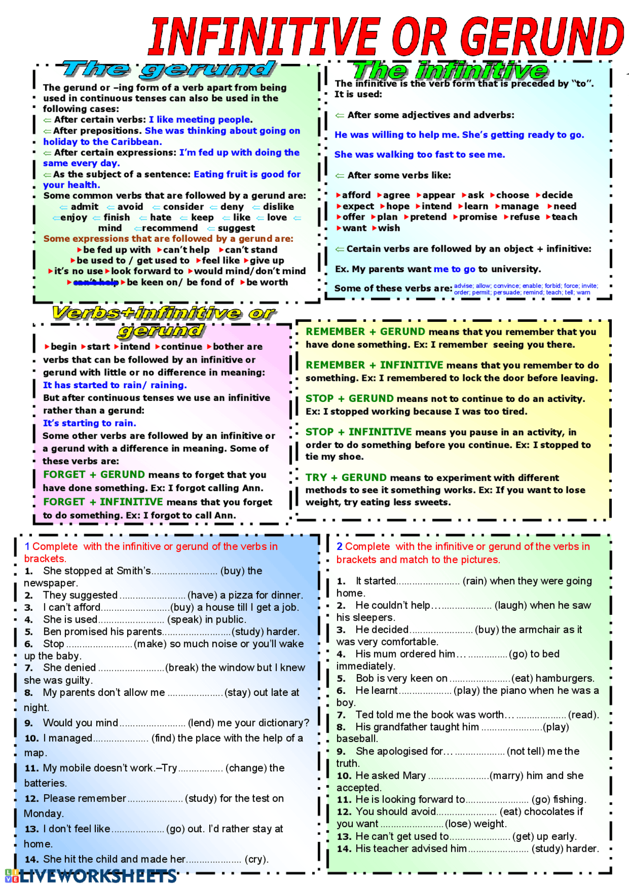 gerunds and infinitive | Apuntes de Inglés | Docsity