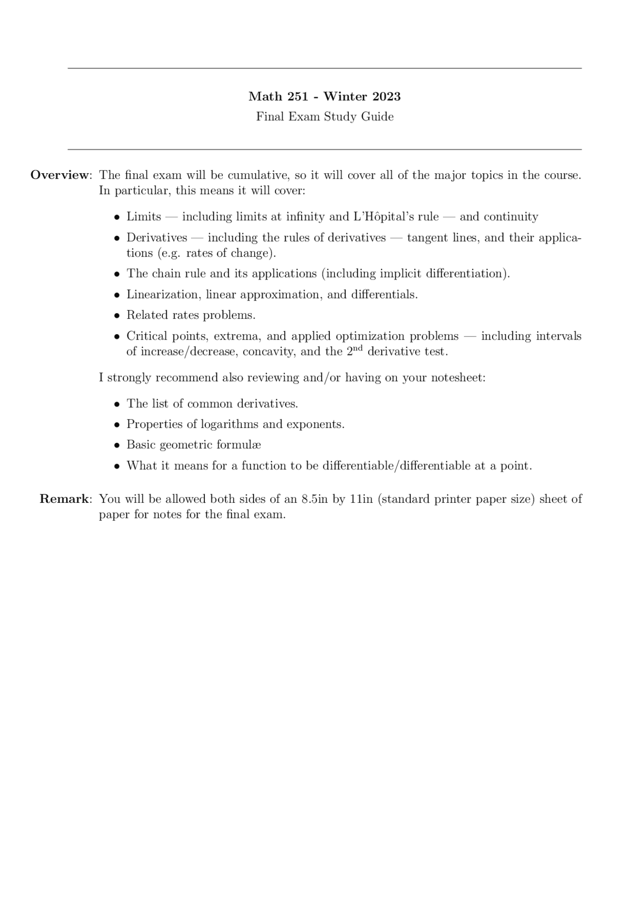 Calculus Final Study Guide | Schemes and Mind Maps Calculus | Docsity