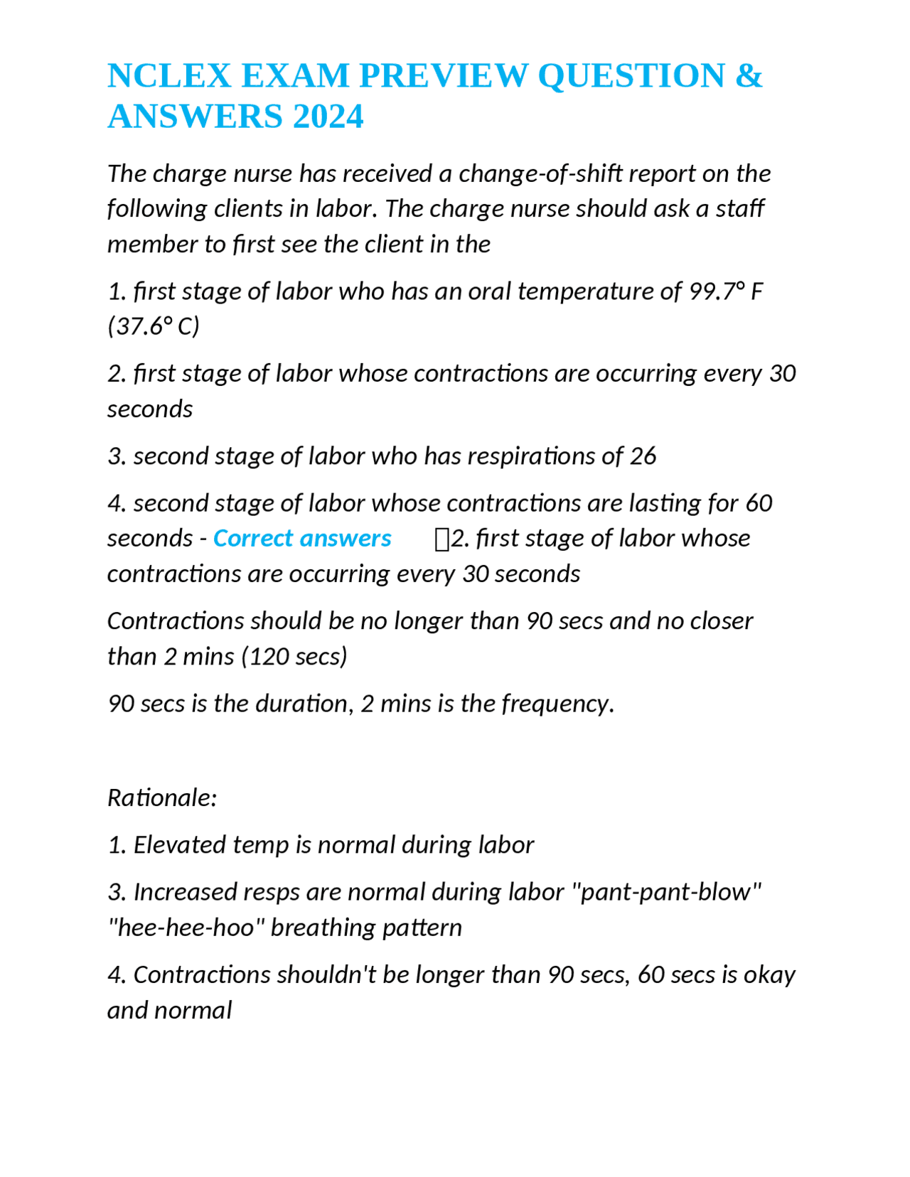 NCLEX EXAM PREVIEW QUESTION & ANSWERS 2024 | Exams Nursing | Docsity