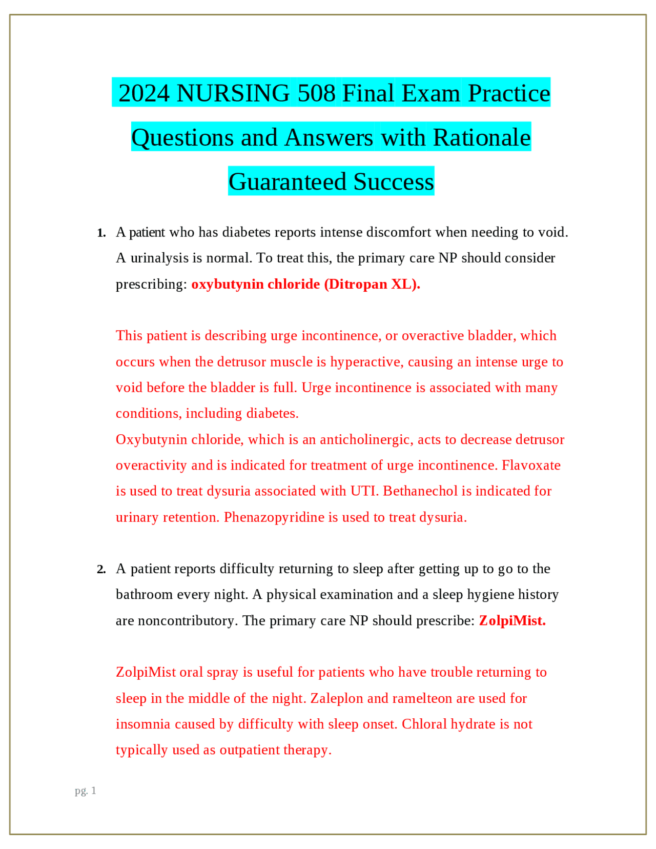2024 NURSING 508 Final Exam Practice Questions and Answers with ...