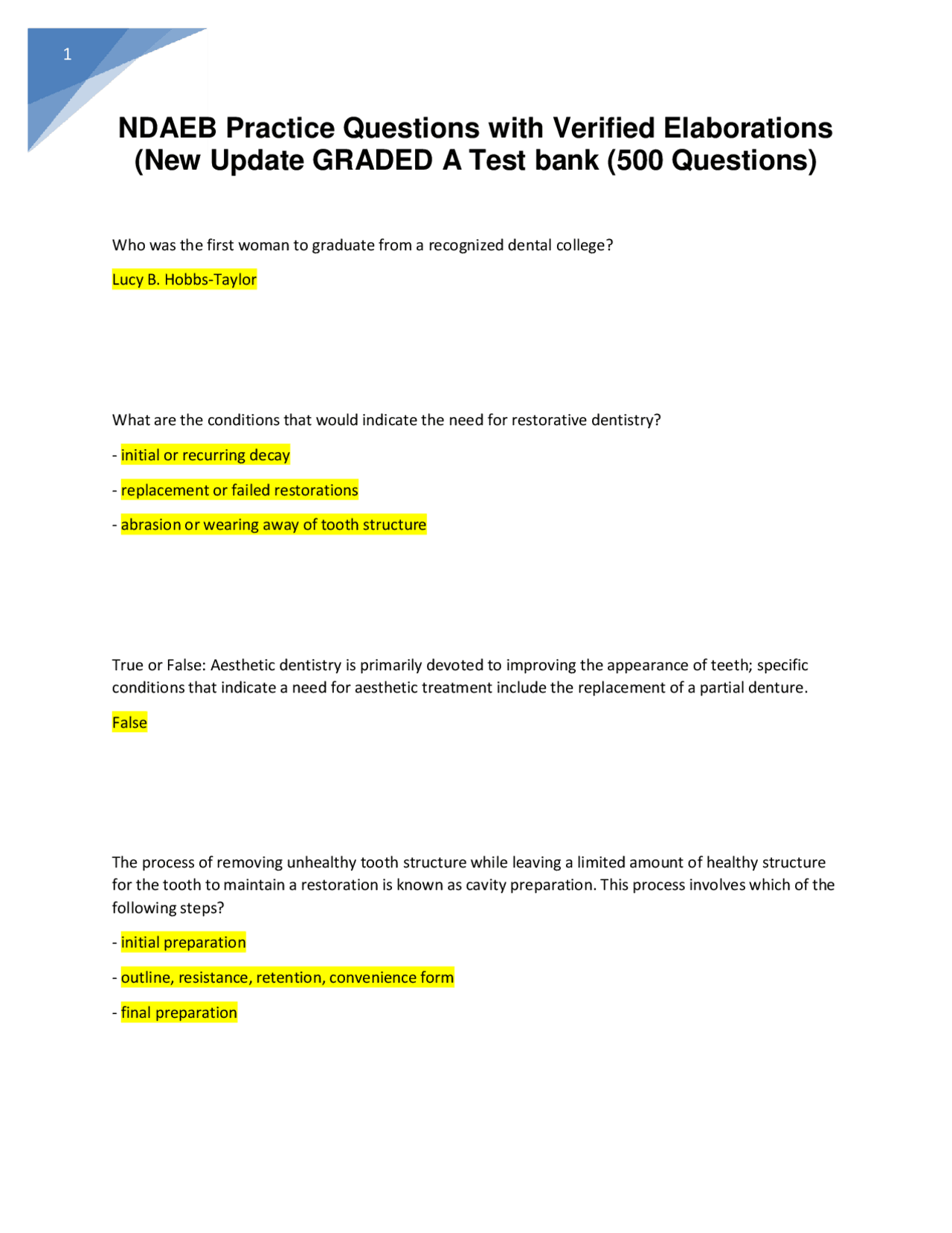NDAEB Practice Questions with Verified Elaborations (New Update GRADED ...
