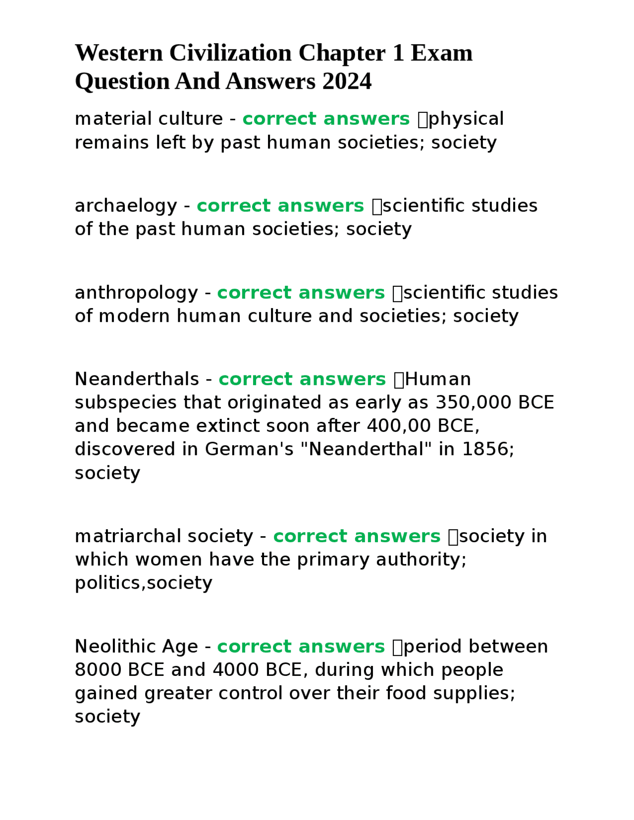 Western Civilization Chapter 1 Exam Question And Answers 2024 | Exams ...