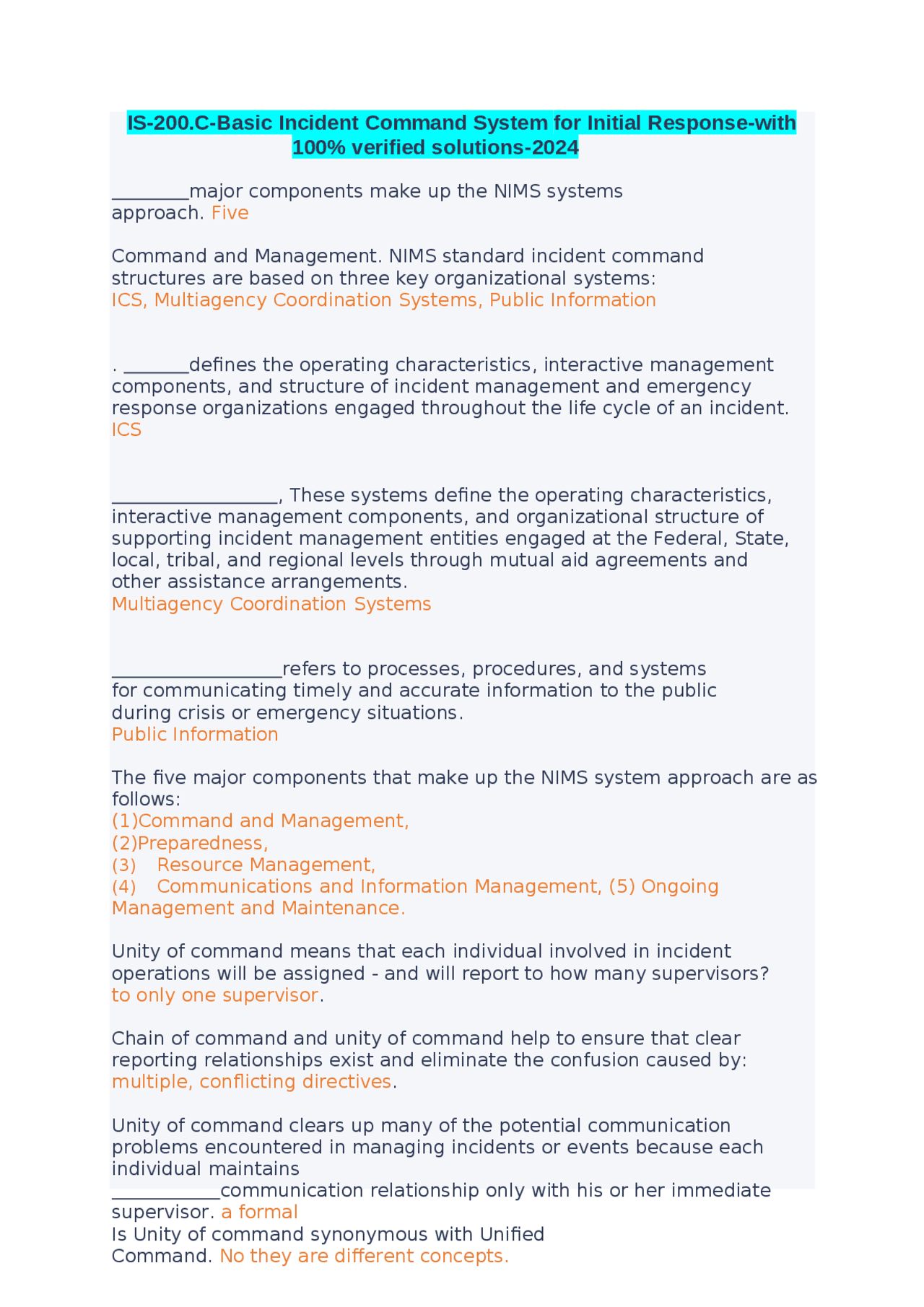 IS-200.C-Basic Incident Command System for Initial Response-with 100% ...