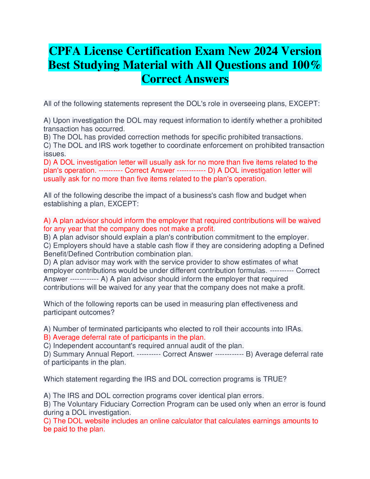 CPFA License Certification Exam New 2024 Version Best Studying Material ...