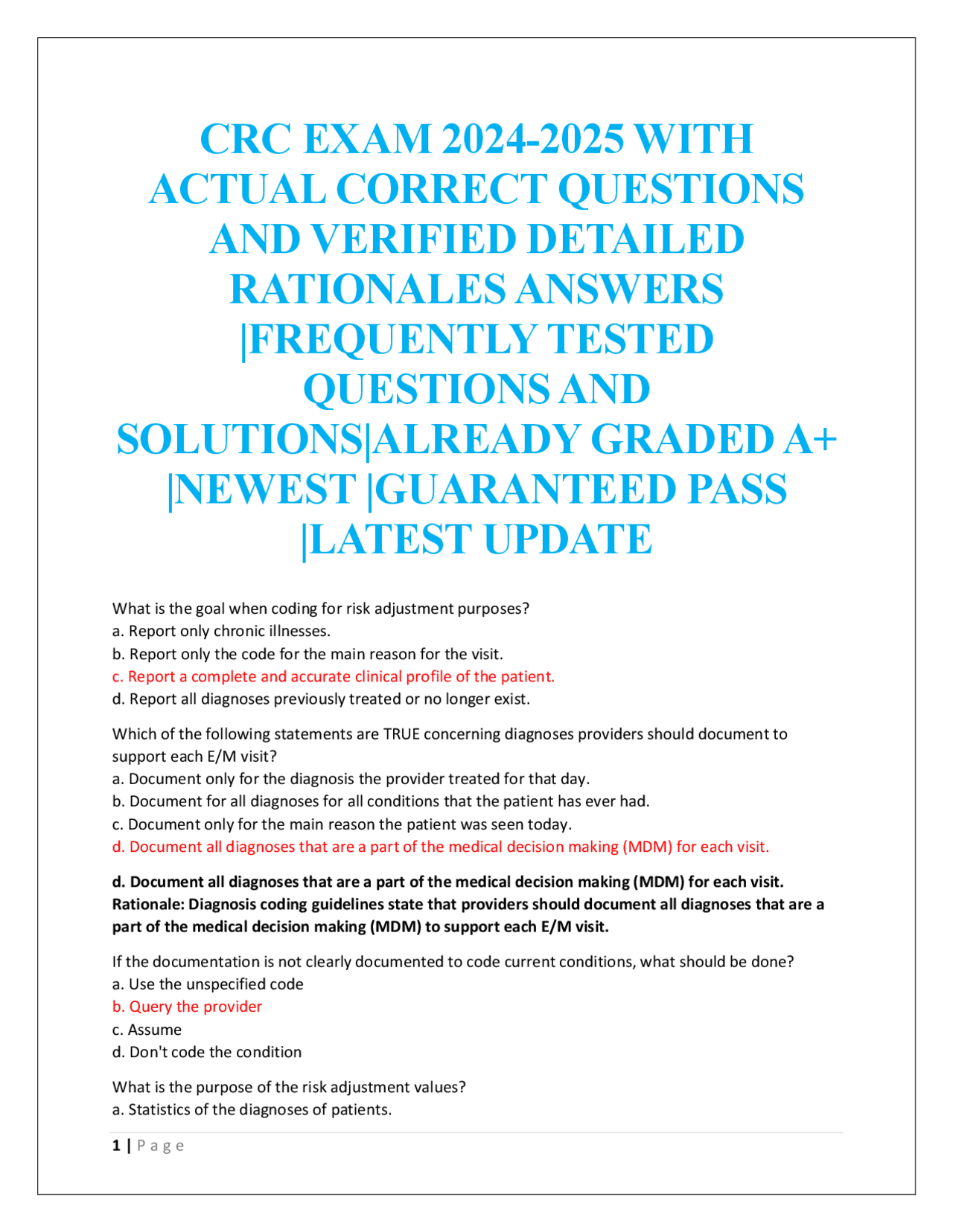 CRC EXAM 2024-2025 WITH ACTUAL CORRECT QUESTIONS AND VERIFIED DETAILED ...