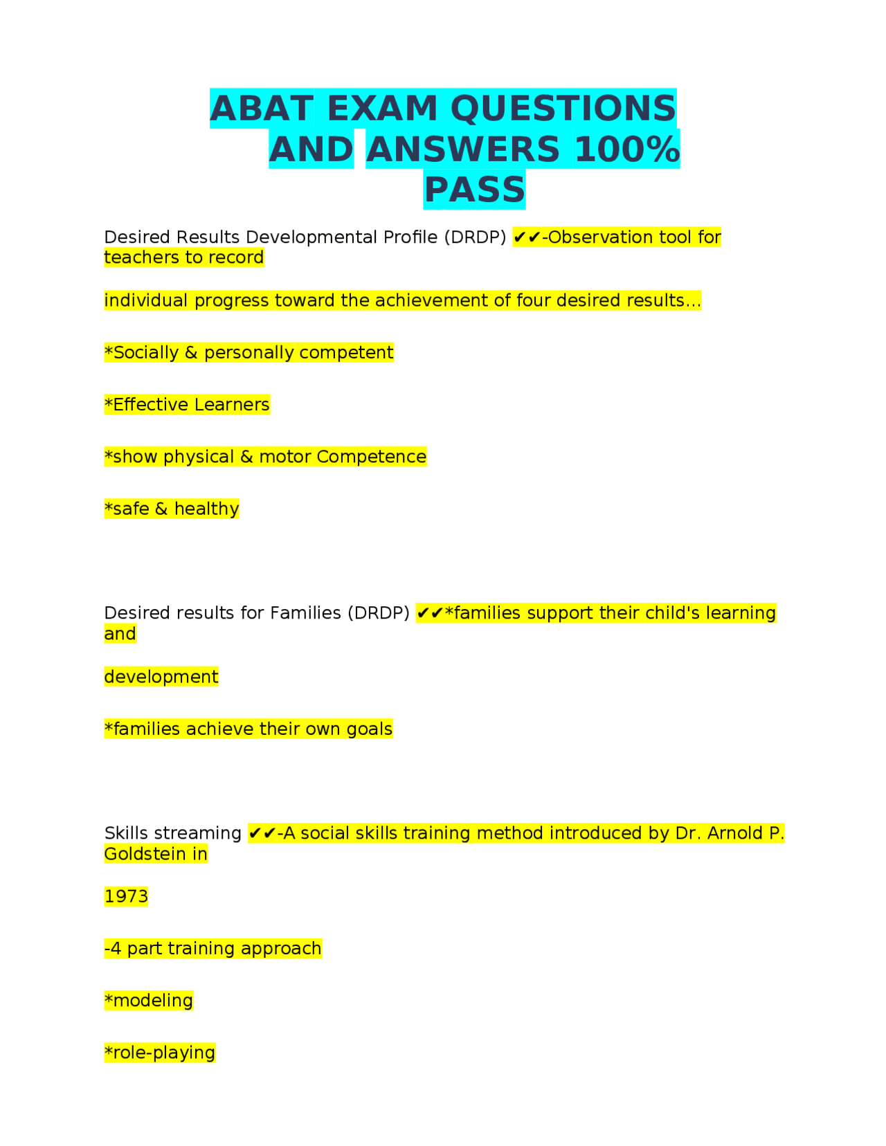 ABAT EXAM QUESTIONS AND ANSWERS 100% PASS | Exams Nursing | Docsity