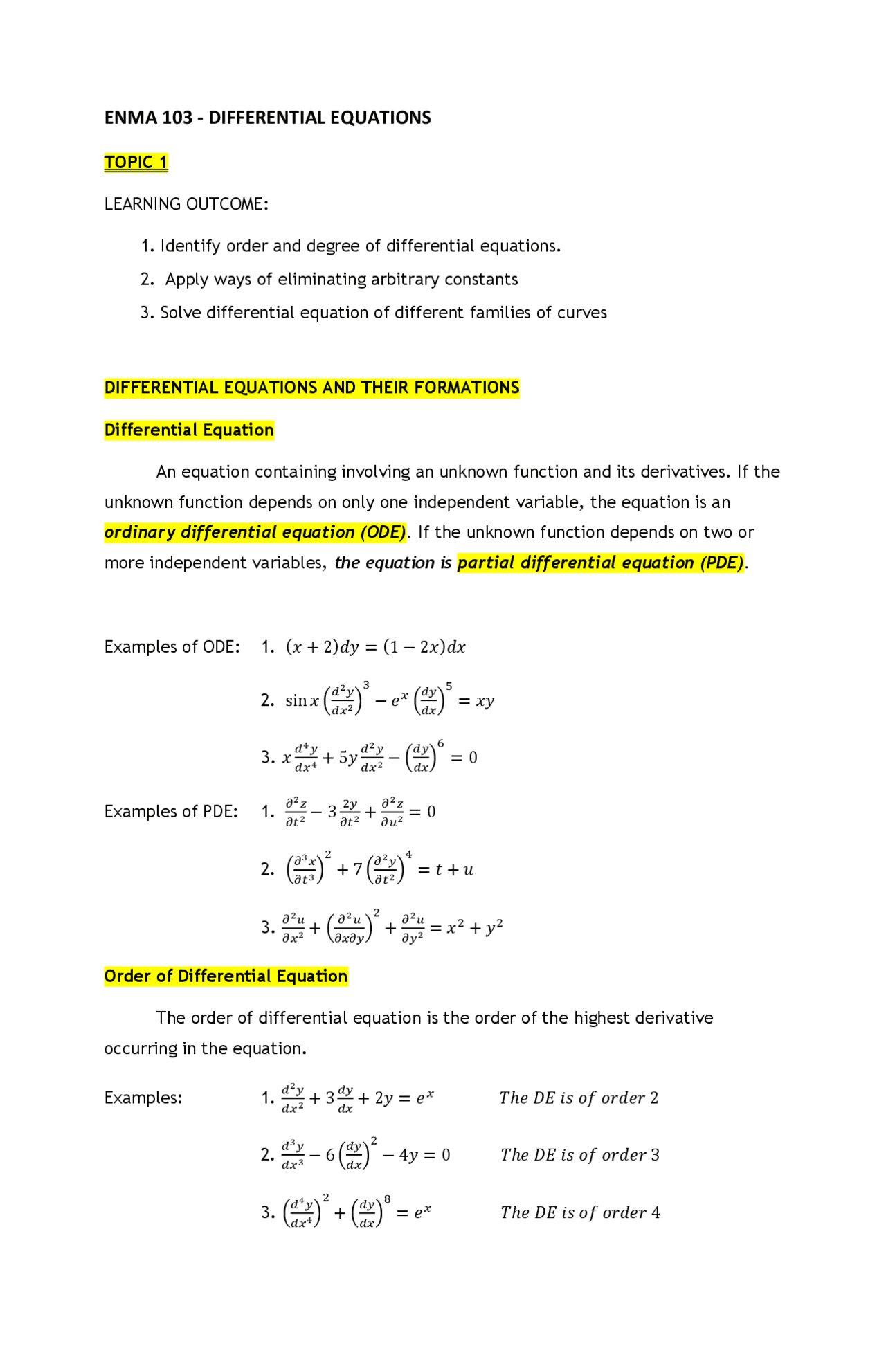 All About the Introductory Lesson for Differential Equation. | Summaries Differential Equations ...