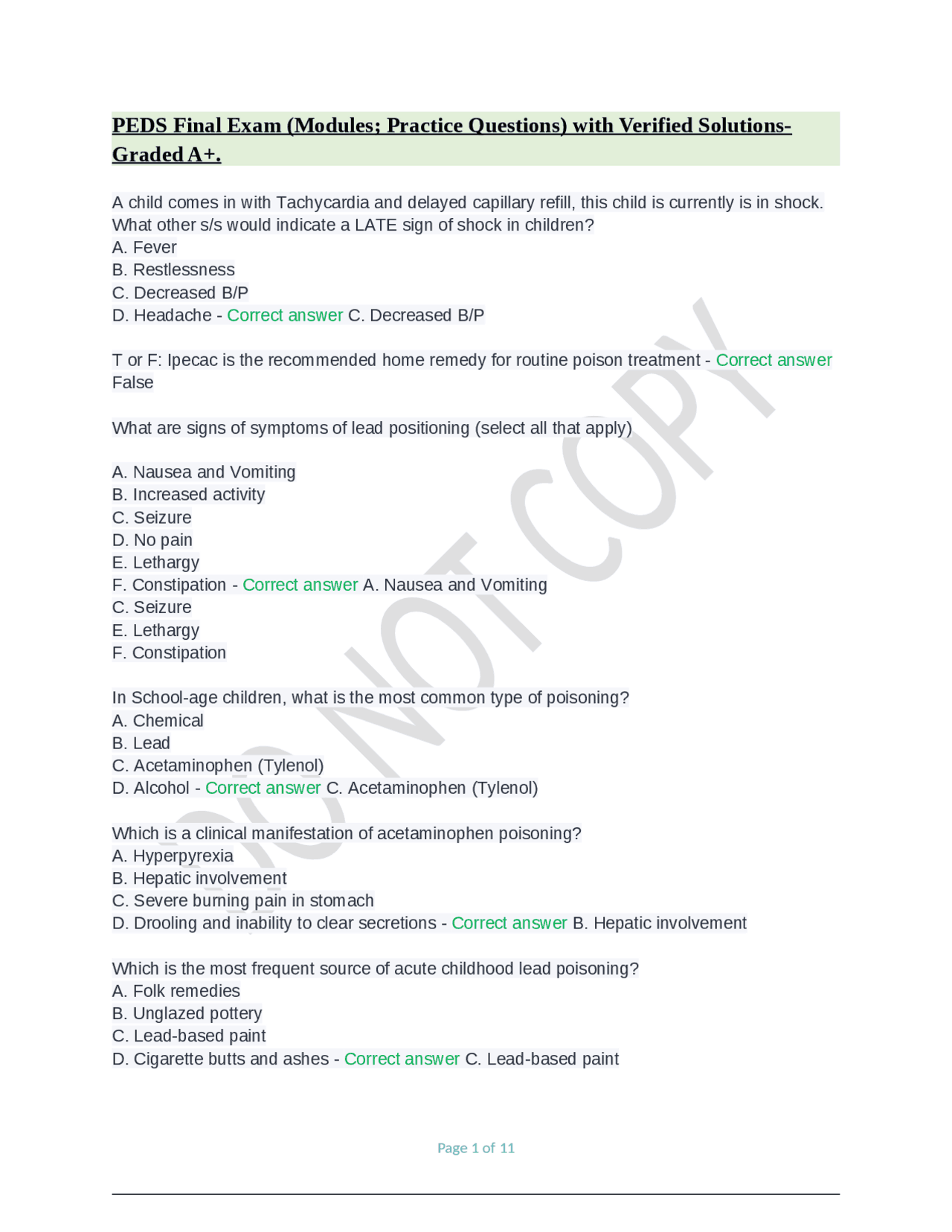 PEDS Final Exam (Modules; Practice Questions) with Verified Solutions ...
