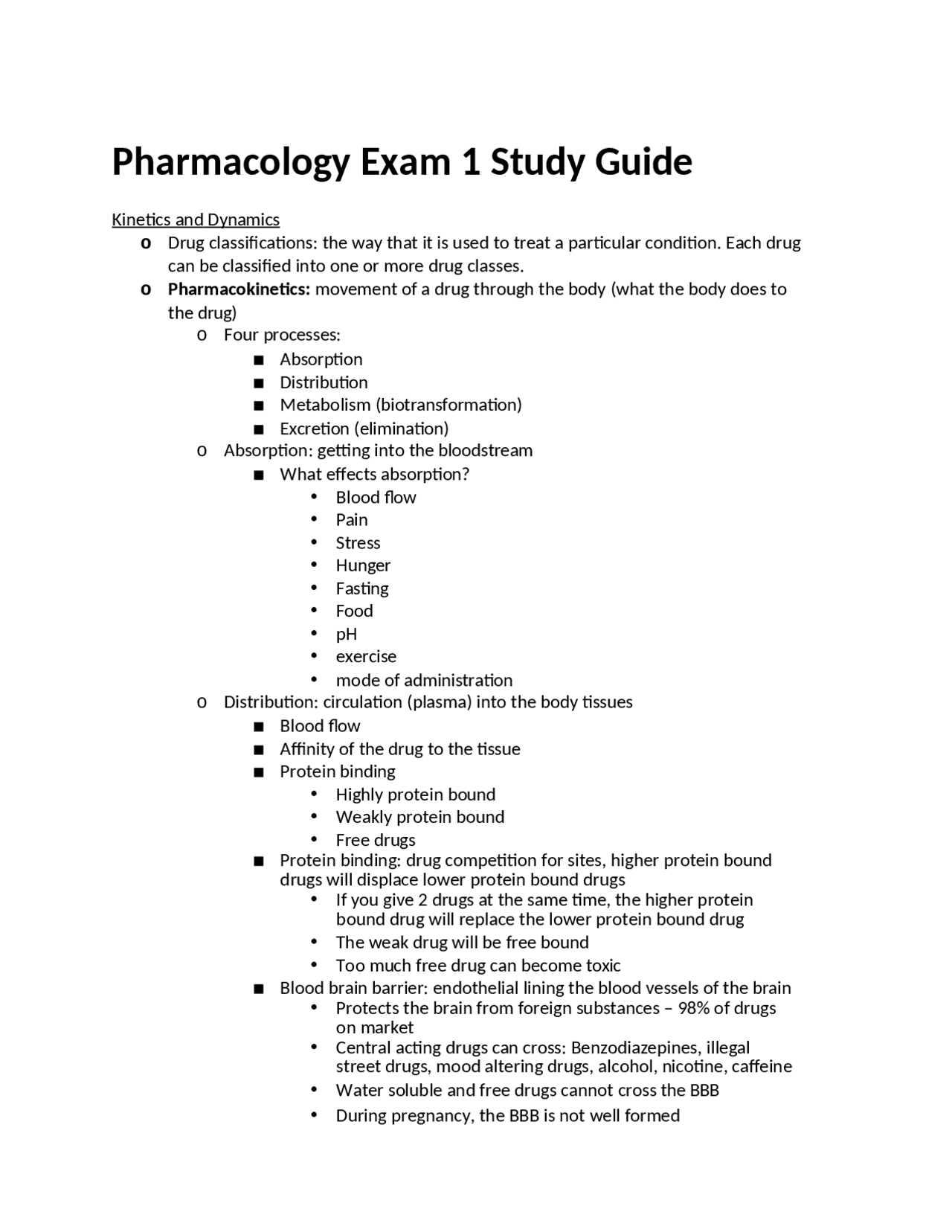 Pharmacology Exam 1 Study Guide | Exams Nursing | Docsity