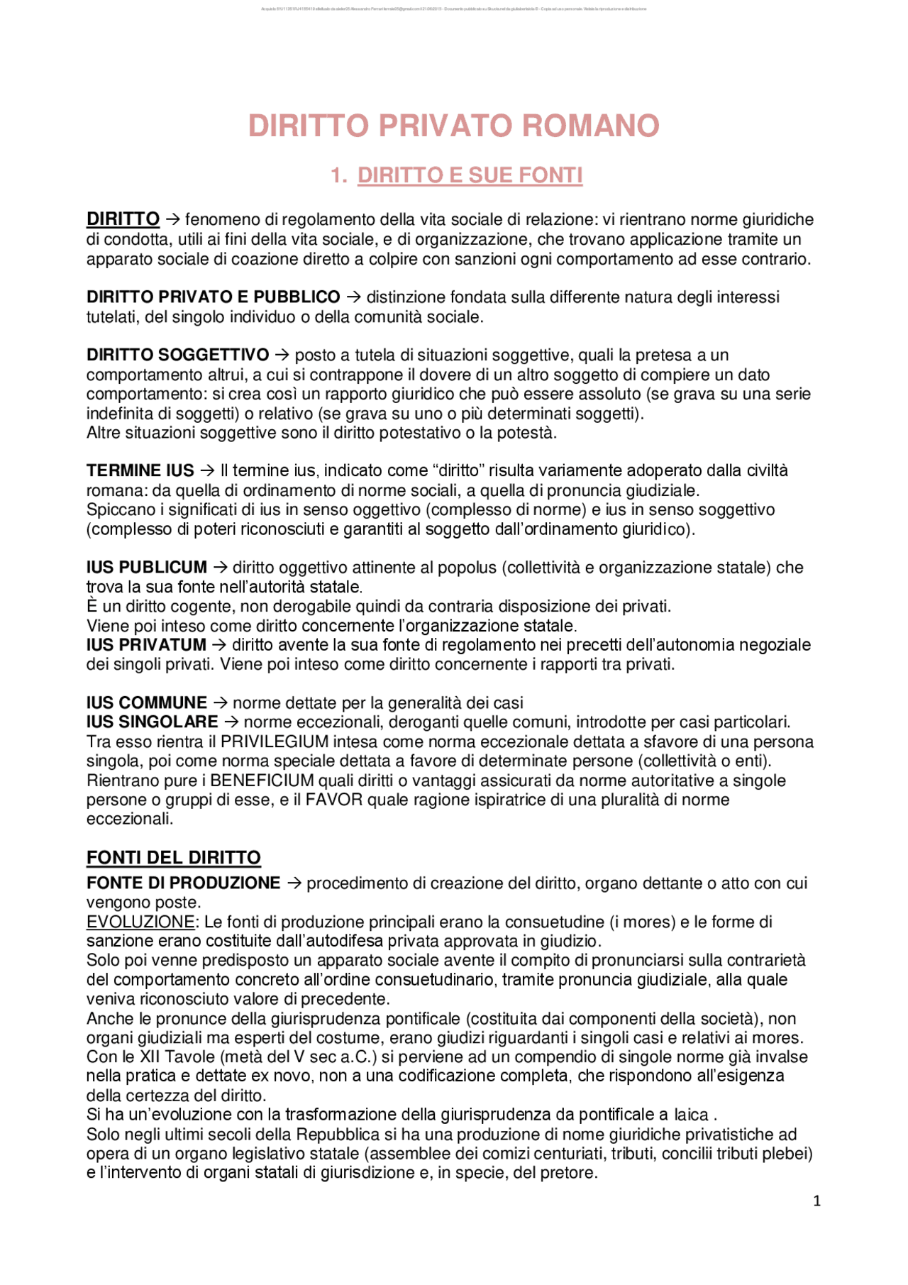 Riassunto del testo "Manuale di Diritto Privato Romano" - Alberto ...