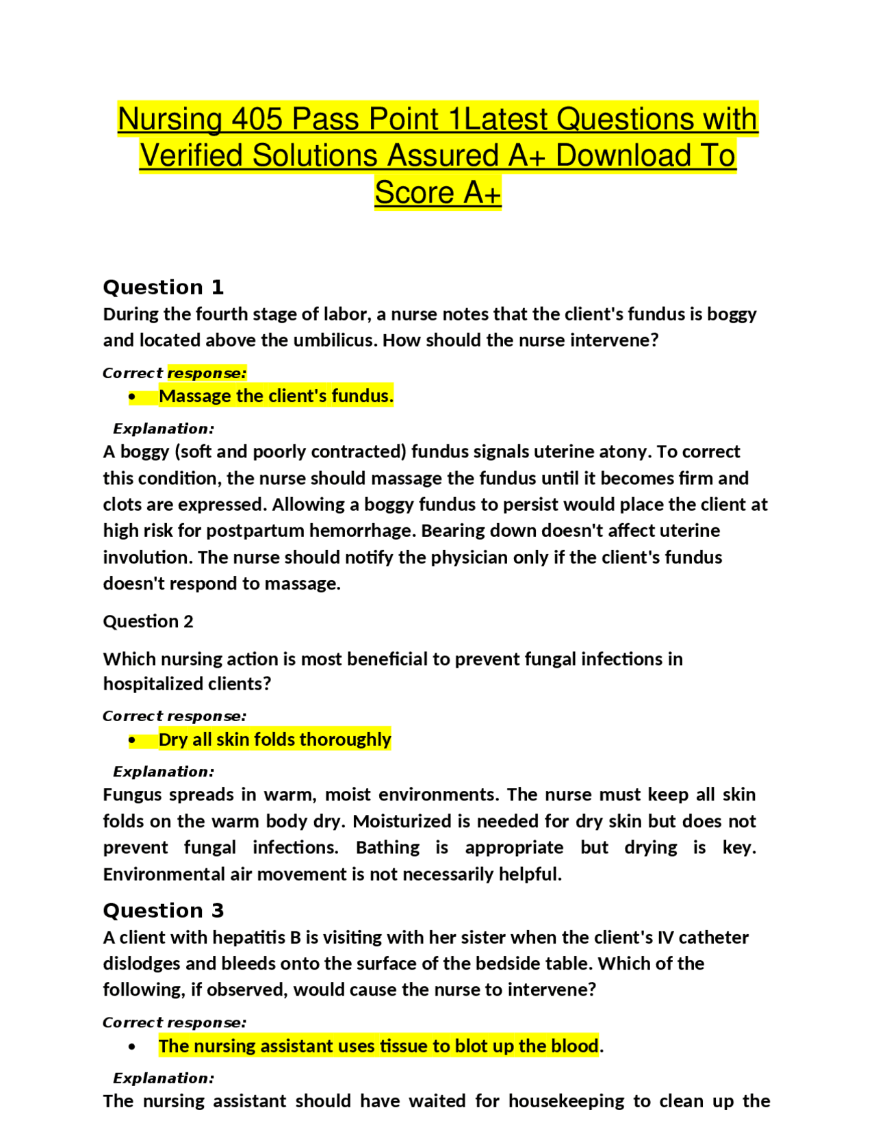 Nursing 405 Pass Point 1Latest Questions with Verified Solutions ...