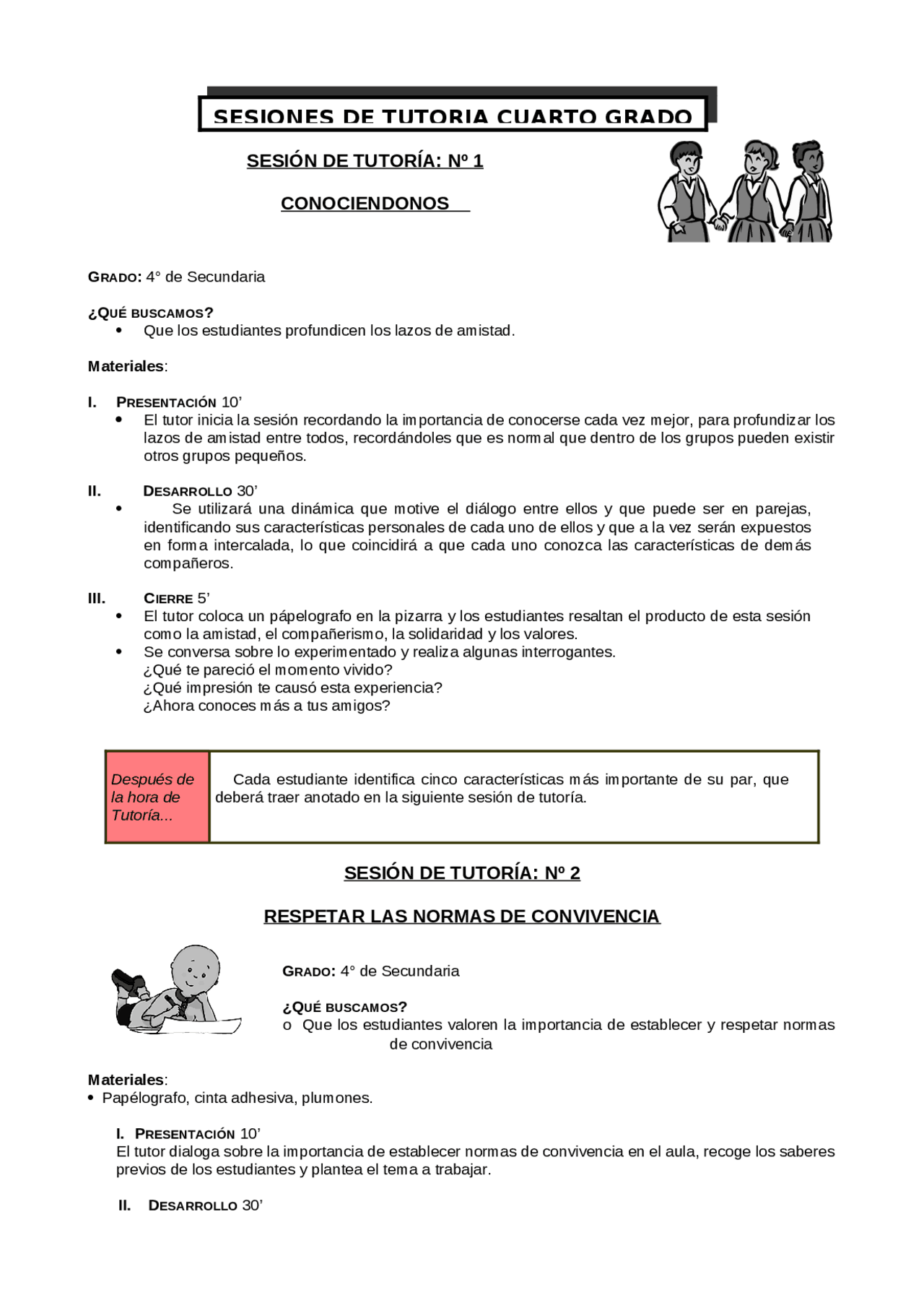 Sesiones de tutoría en el cuarto grado de secundaria | Esquemas y mapas ...